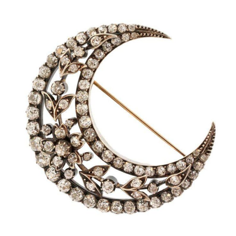 Crescent Moon Brooch, Rosecut Diamond Brooch Silver Purity 92.5 ...