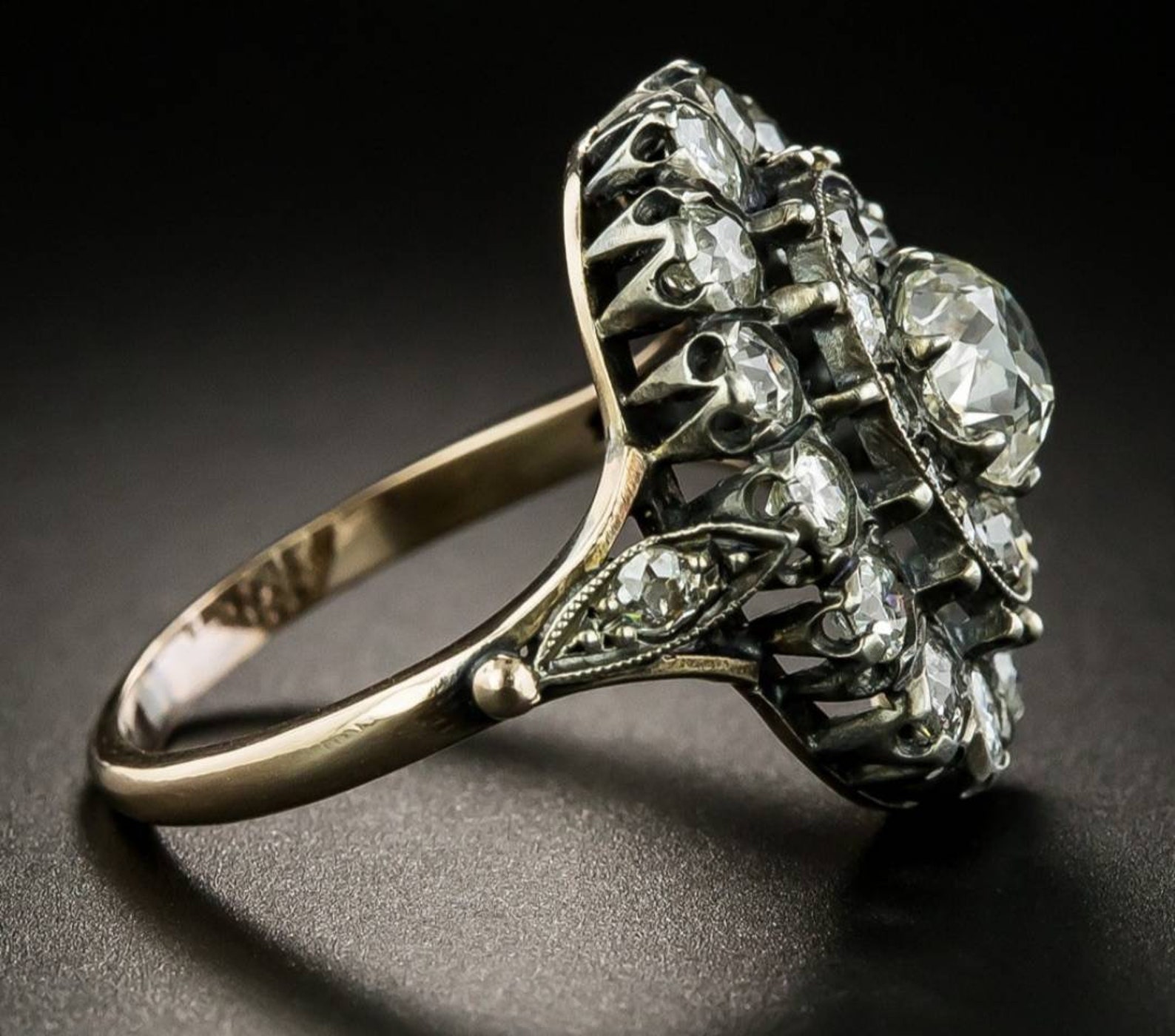 Victorian Style Designer Cluster Ring With Gold Plated Rose Cut Diamond ...