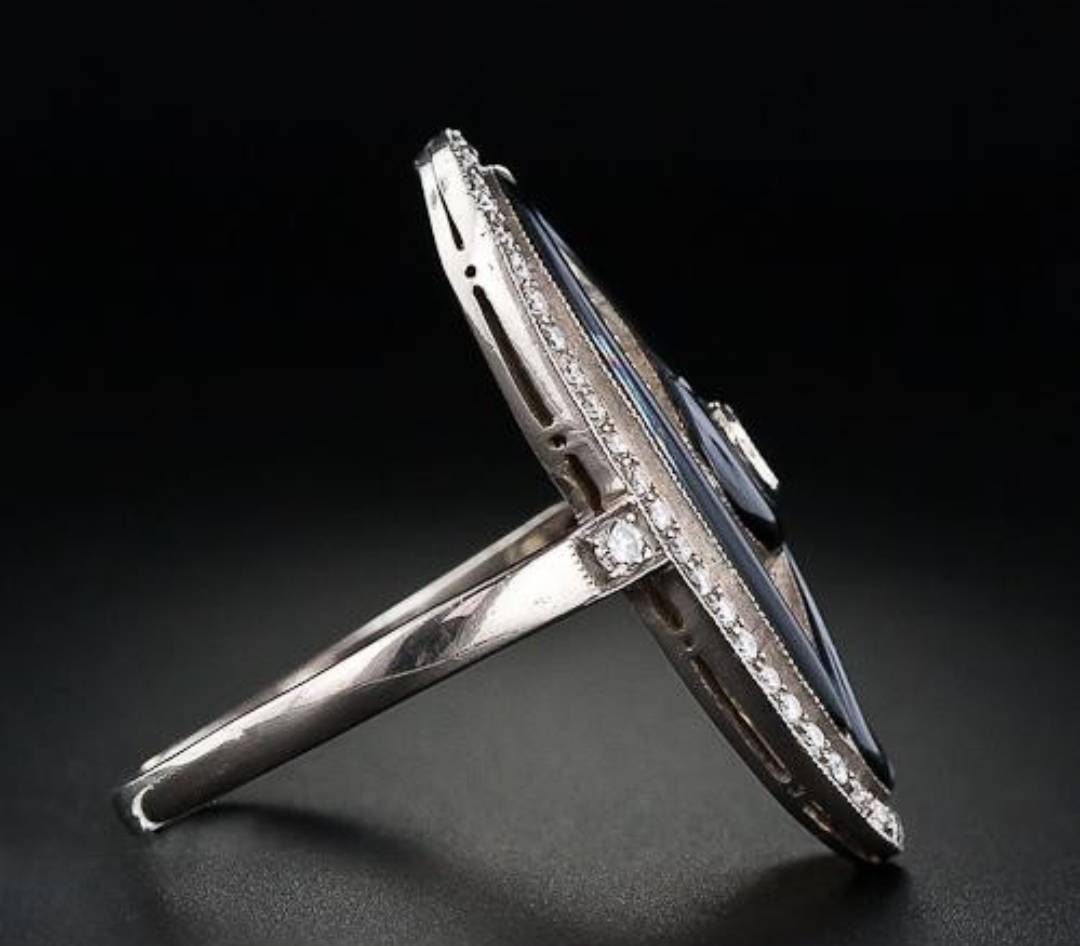 Victorian Style Designer Blue Enamel Ring With Gold Plated Rose Cut ...