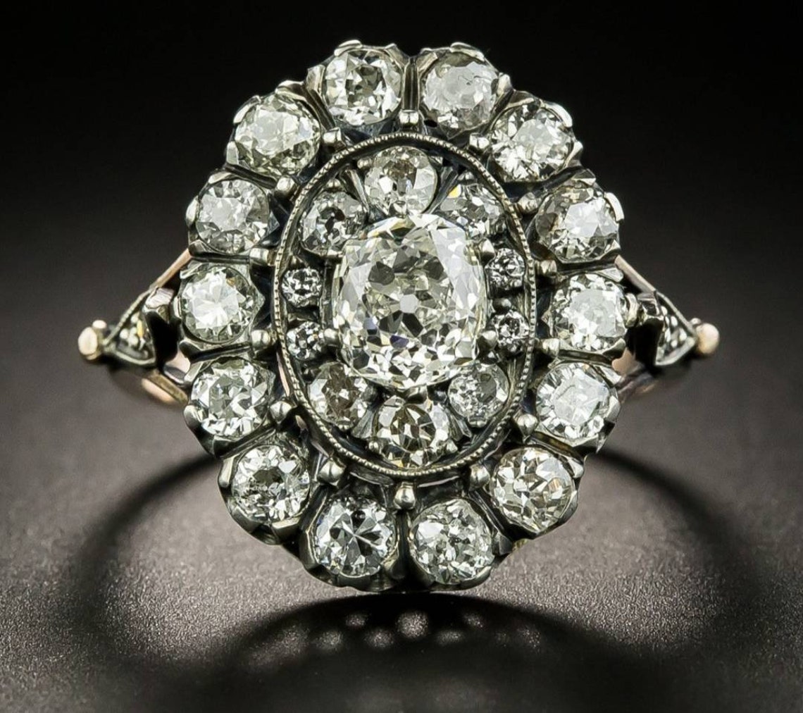 Victorian Style Designer Cluster Ring With Gold Plated Rose - Etsy