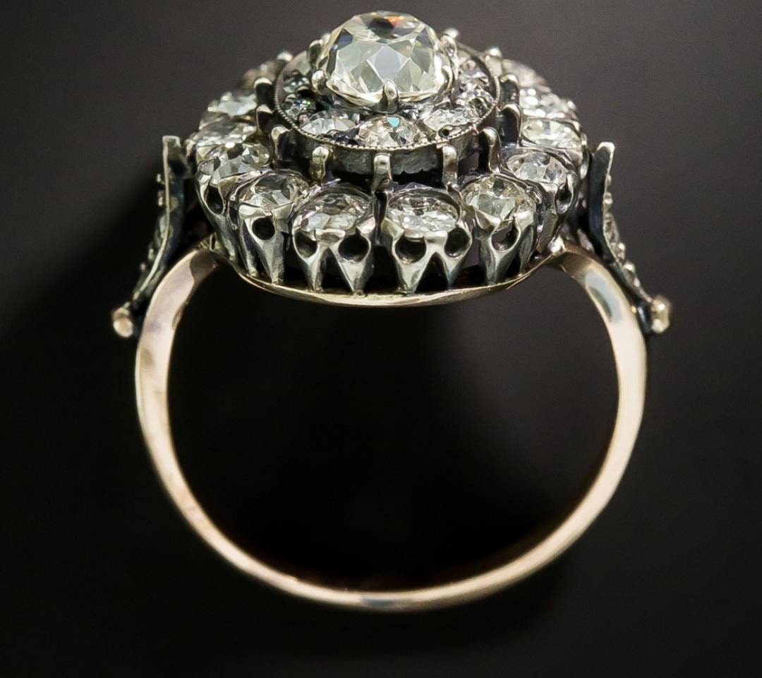 Victorian Style Designer Cluster Ring With Gold Plated Rose Cut Diamond ...