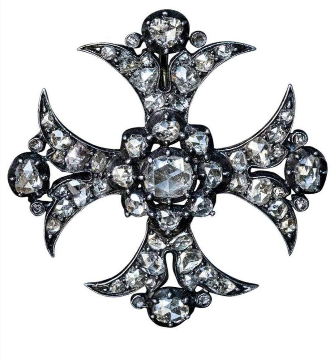 Victorian Cross Rose Cut Diamond Silver Brooch, Silver Purity 92.5 ...