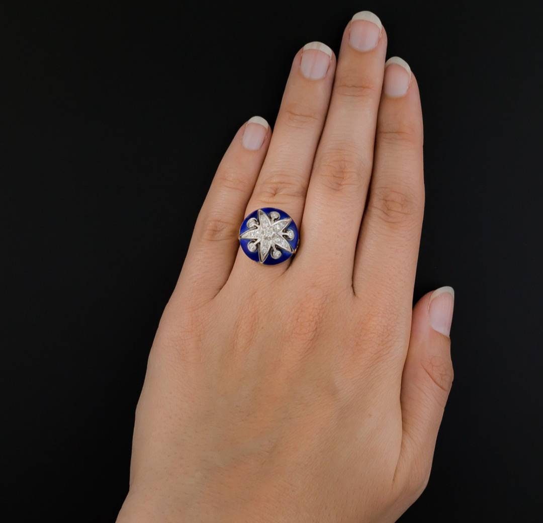 Victorian Style Designer Blue Enamel Ring With Gold Plated - Etsy