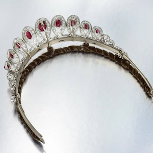 Art Deco Rose Cut Diamond Ruby Tiaras, 9.12ct Diamond, Silver Purity 92 ...