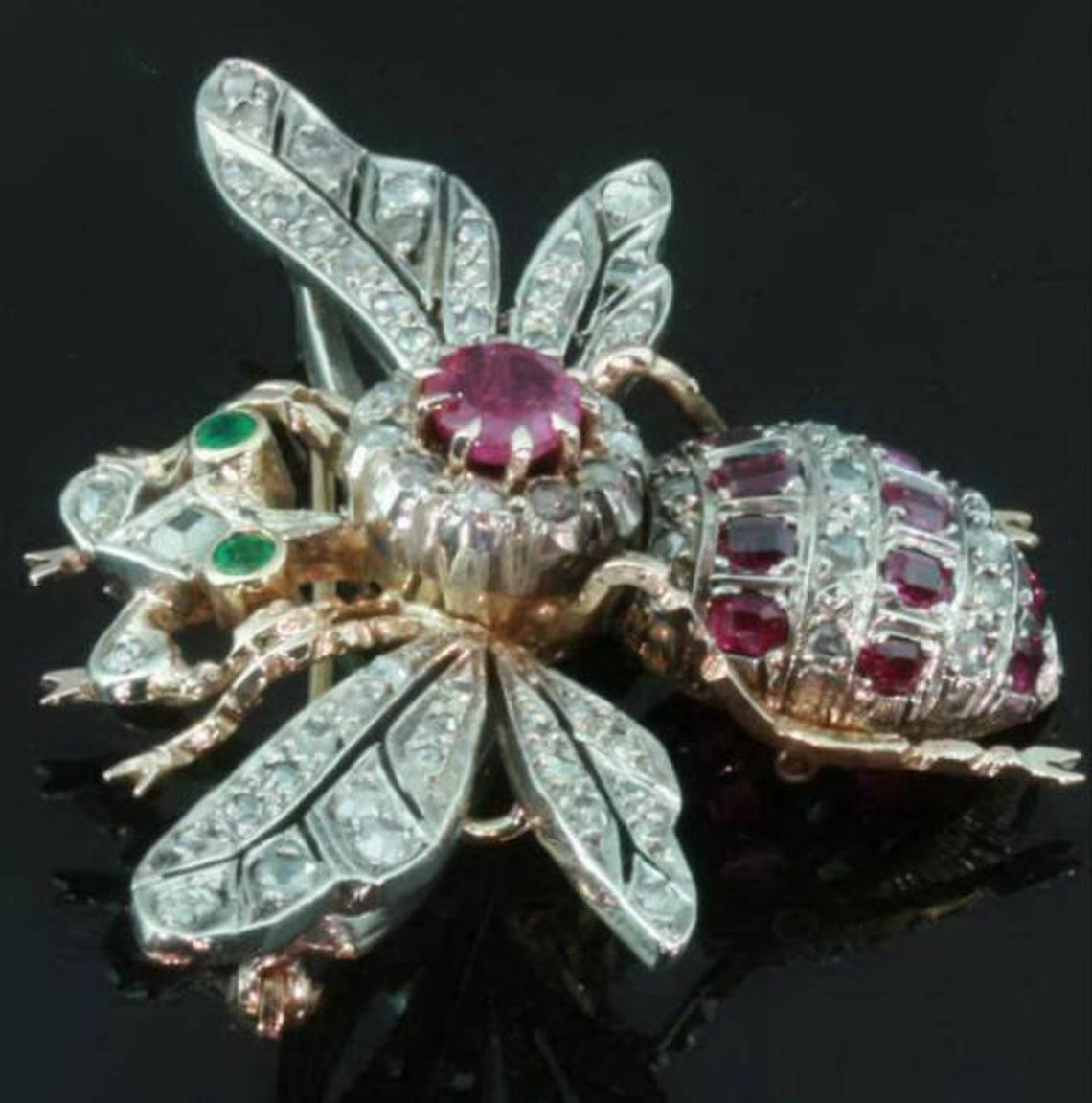 Victorian Rose Cut Diamond Fly 2.64ct Diamond Emerald/ruby - Etsy