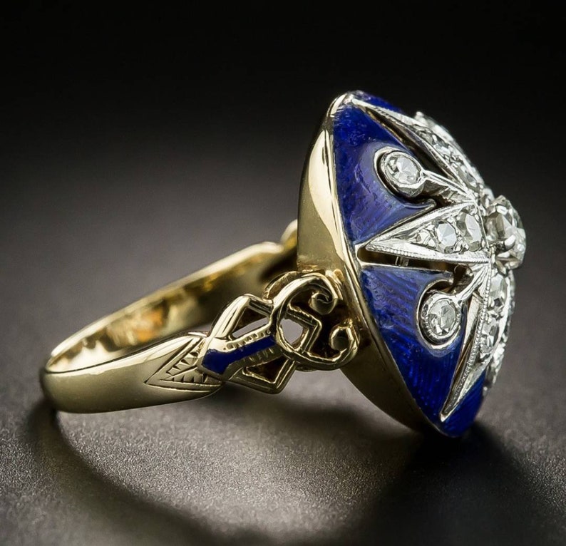 Victorian Style Designer Blue Enamel Ring With Gold Plated - Etsy