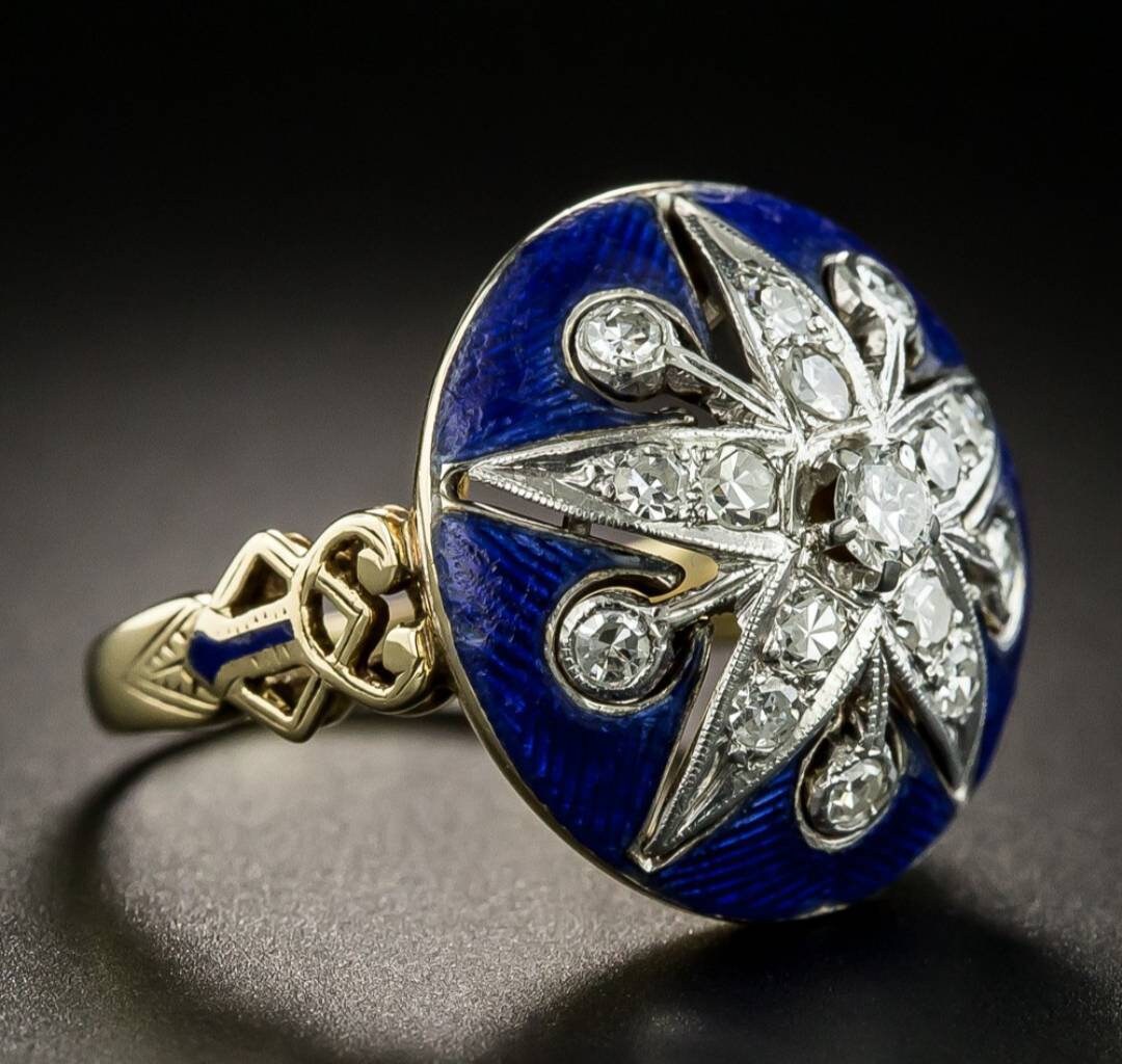 Victorian Style Designer Blue Enamel Ring With Gold Plated - Etsy