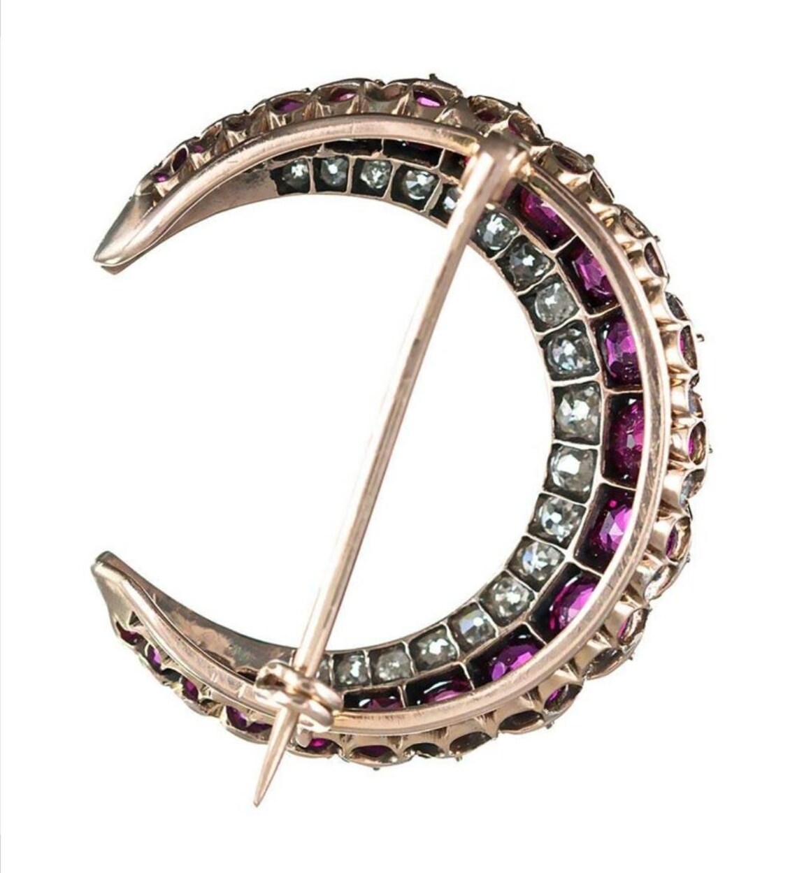 Crescent Ruby and Zircon Moon Brooch, Zircon Silver Purity 92.5 ...