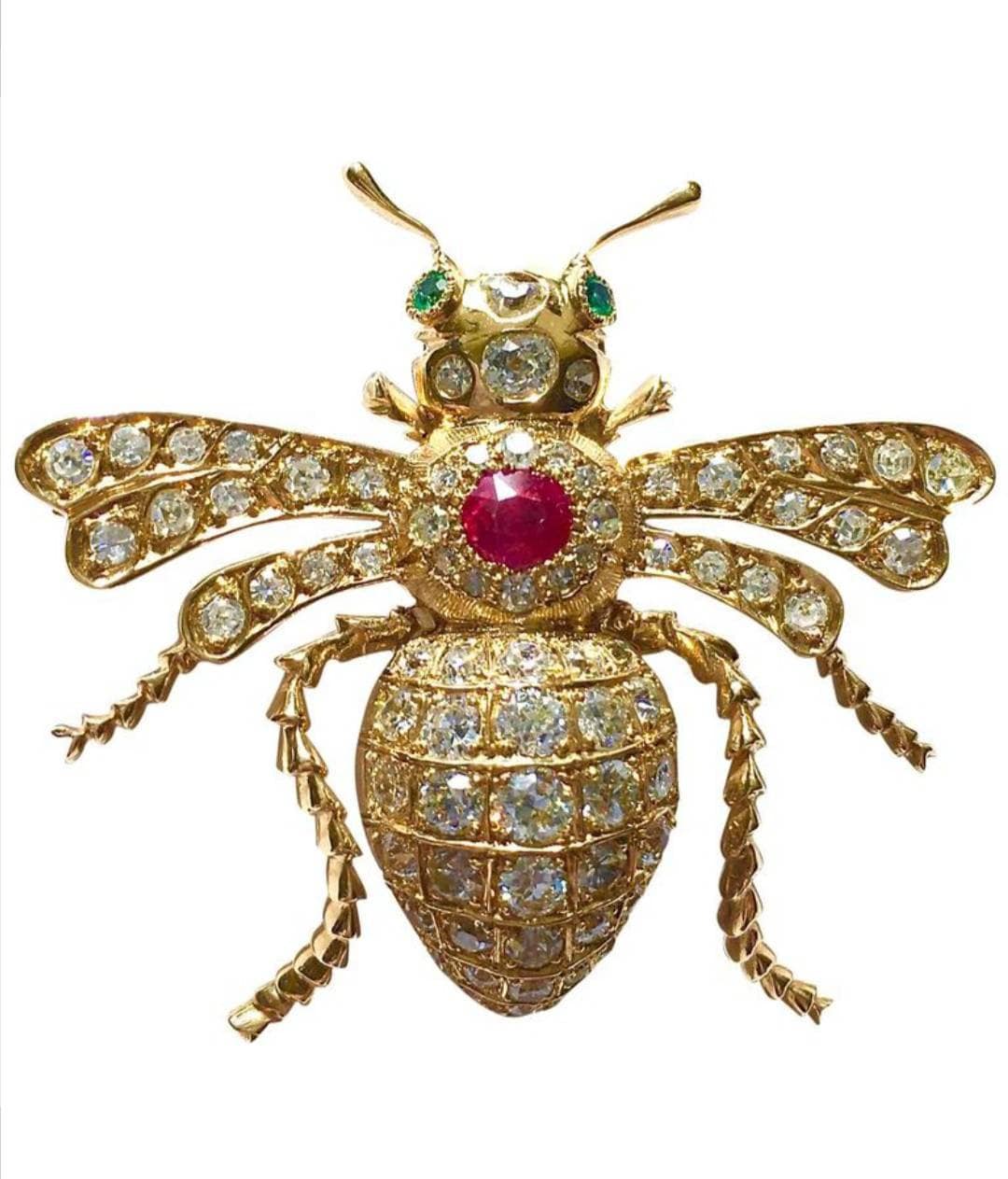 Bee Brooch /victorian Bee Rosecut Diamond Emerald and Ruby Silver ...
