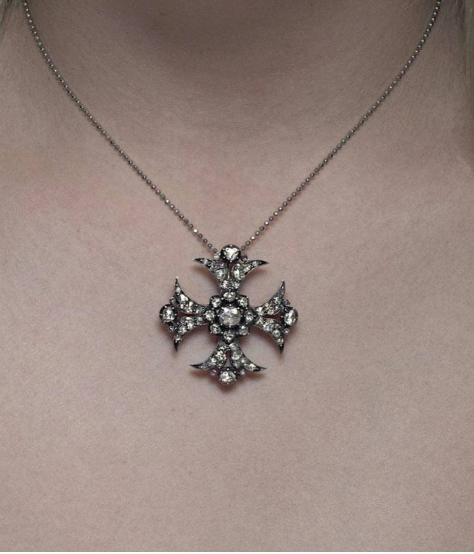 Victorian Cross Rose Cut Diamond Silver Brooch, Silver Purity 92.5 ...