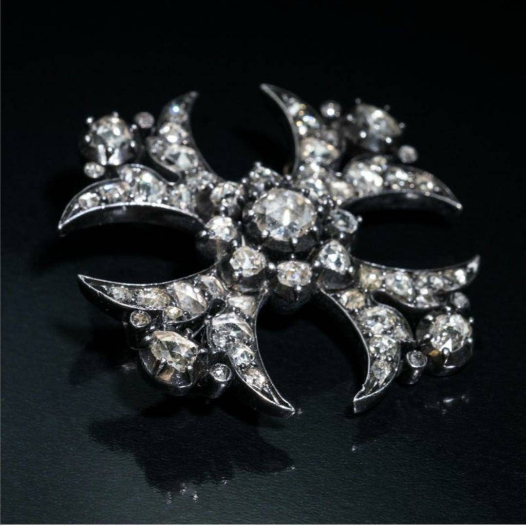 Victorian Cross Rose Cut Diamond Silver Brooch, Silver Purity 92.5 ...