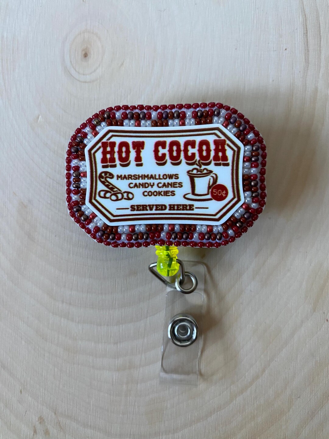 Hot Cocoa Beaded Badge Reel/winter Badge Reel - Etsy