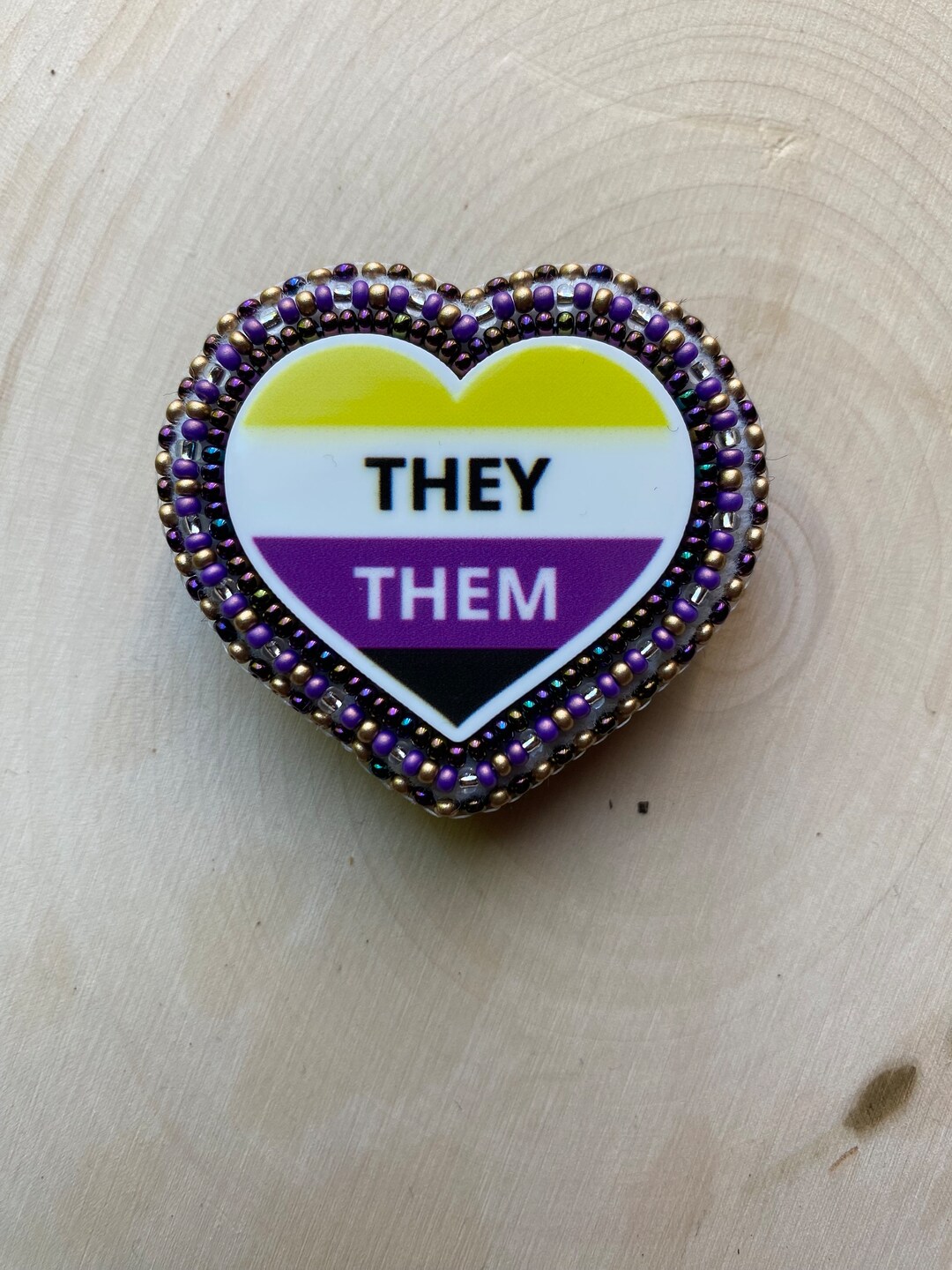 Non-binary Beaded Heart Pin/large Pin - Etsy
