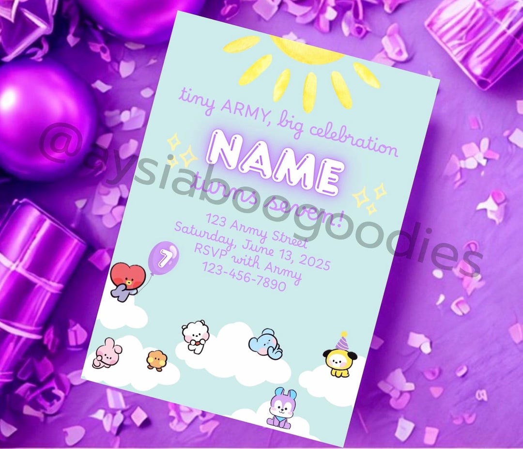 BT21 Birthday Invitation | BTS ARMY Baby First, Kid Birthday | KPOP ...