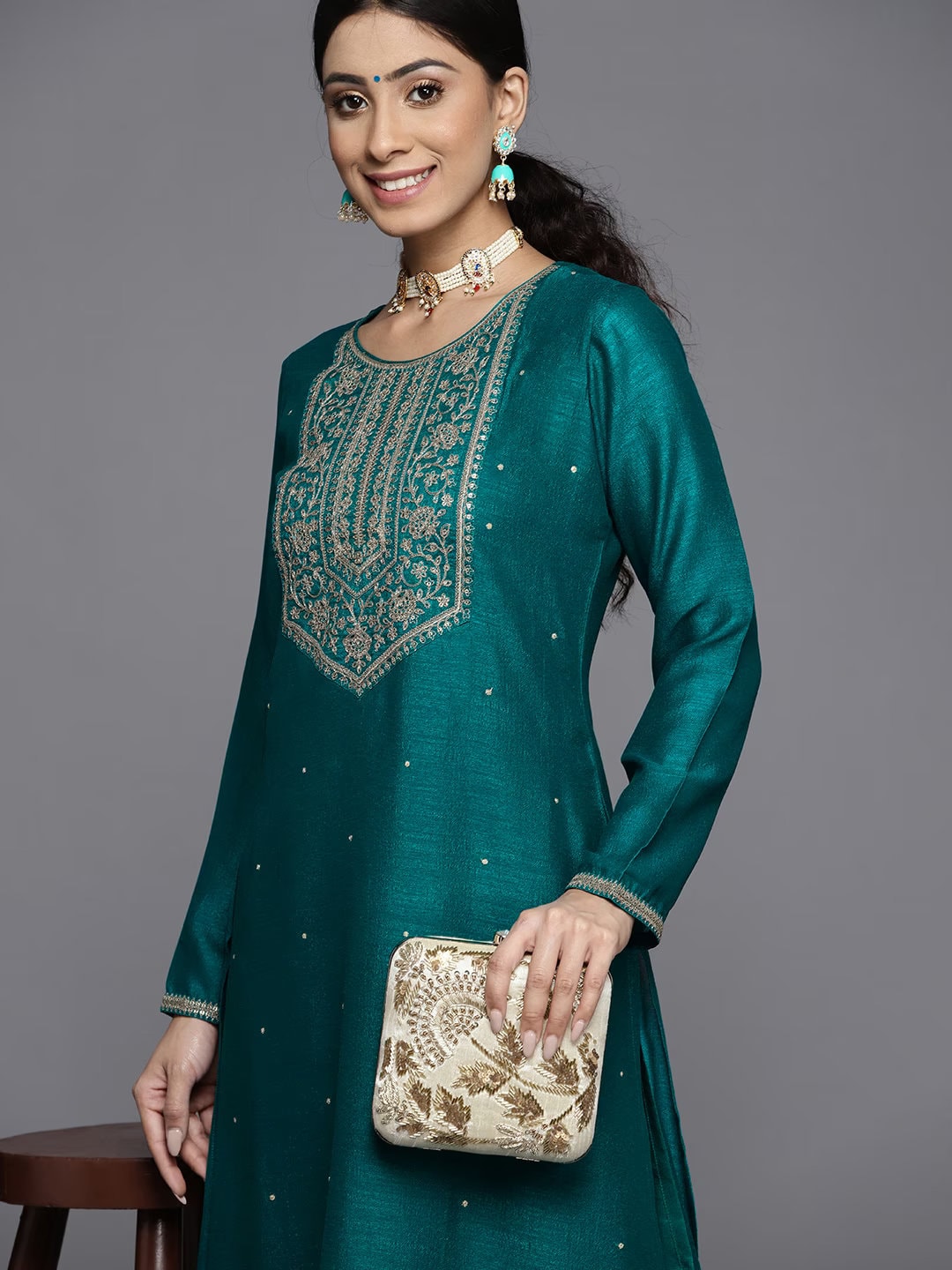 Silk Kurta Set Teal Blue & Golden Kurta With Trousers - Etsy