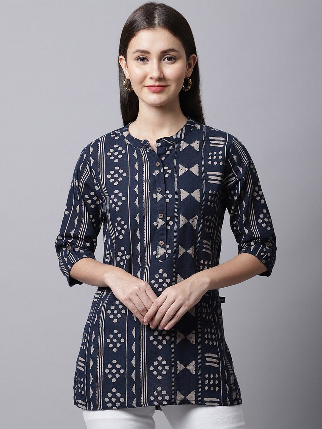 Indian Tunic Navy Blue Printed Kurti Tunic for Women Short Kurtis for ...