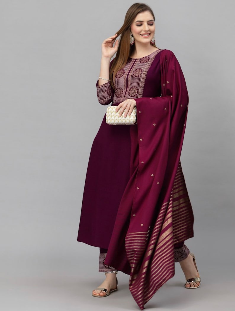 Kurta Set for Women Purple Kurta Set With Palazzo & Dupatta Indian ...