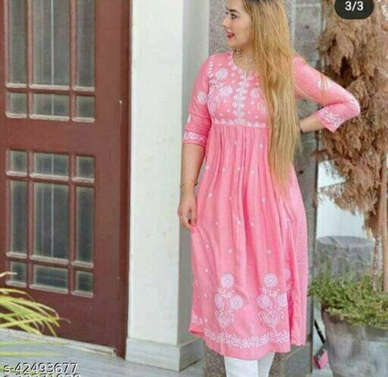 Kurti Peach Color Embroidered Kurti Anarkali Kurta - Etsy