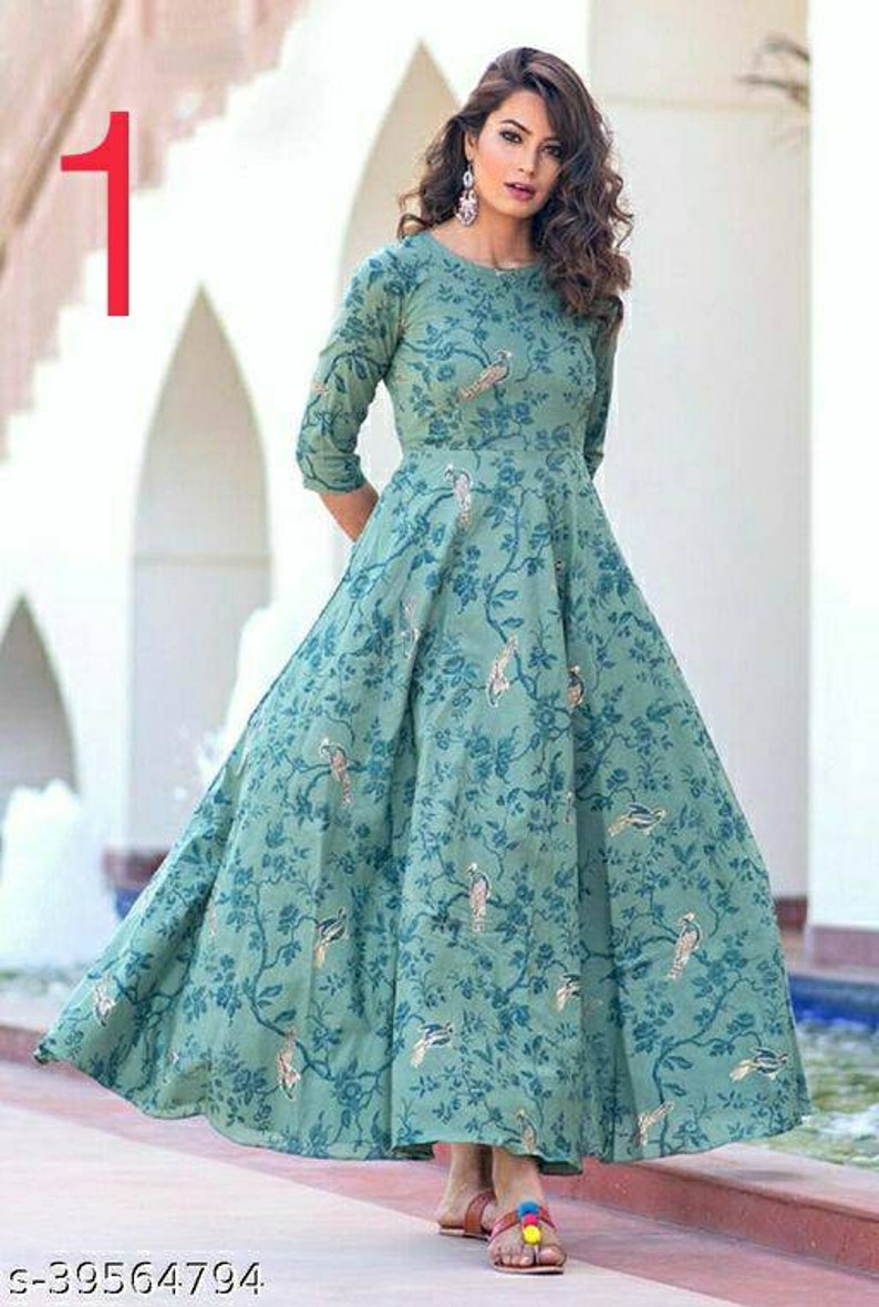 Kurti Ash Blue Kurta Indian Dress Anarkali Kurtis for Women Hippi Boho ...