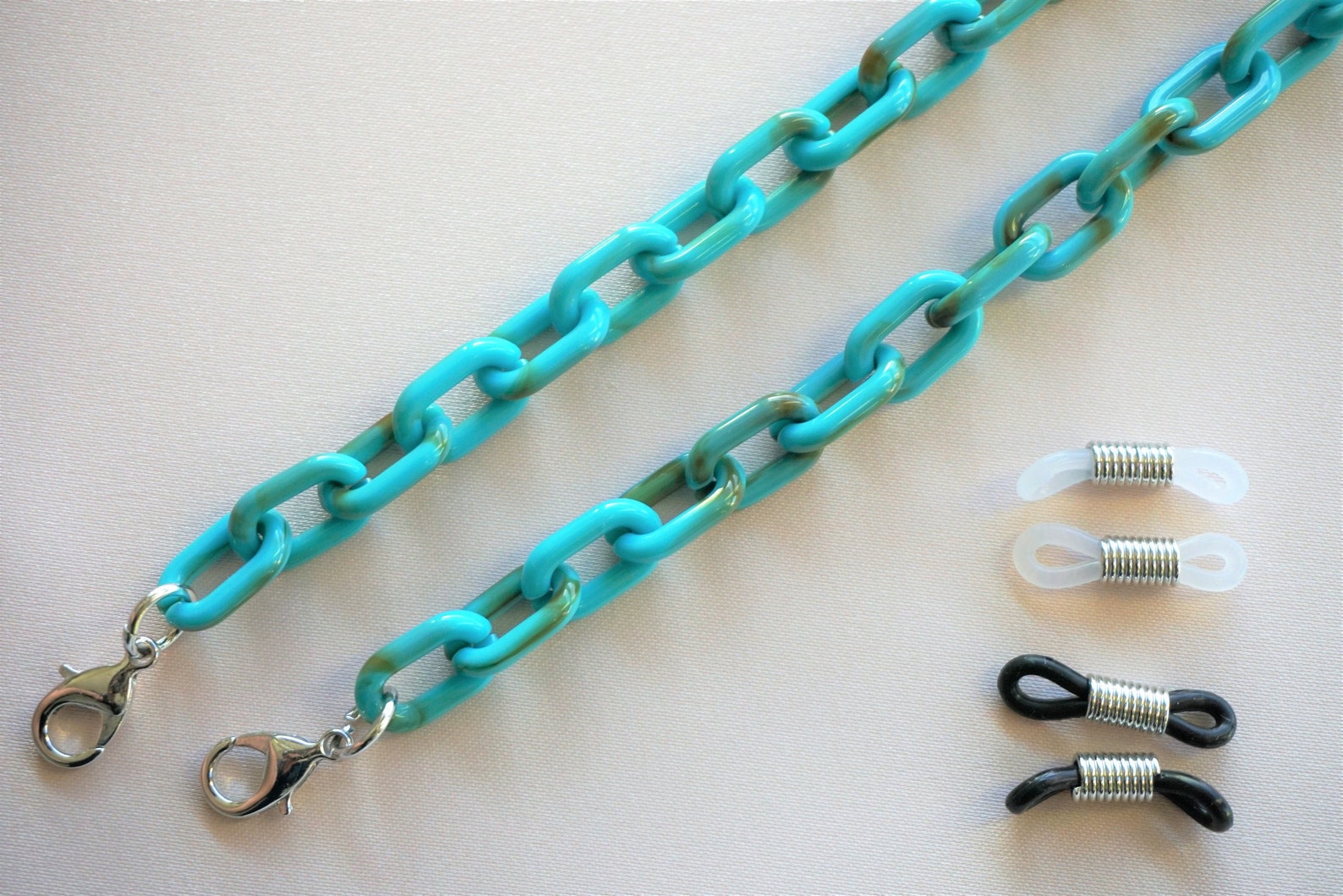 Turquoise Face Mask Chain/ Eyeglass Chain Resin Links With Silver ...