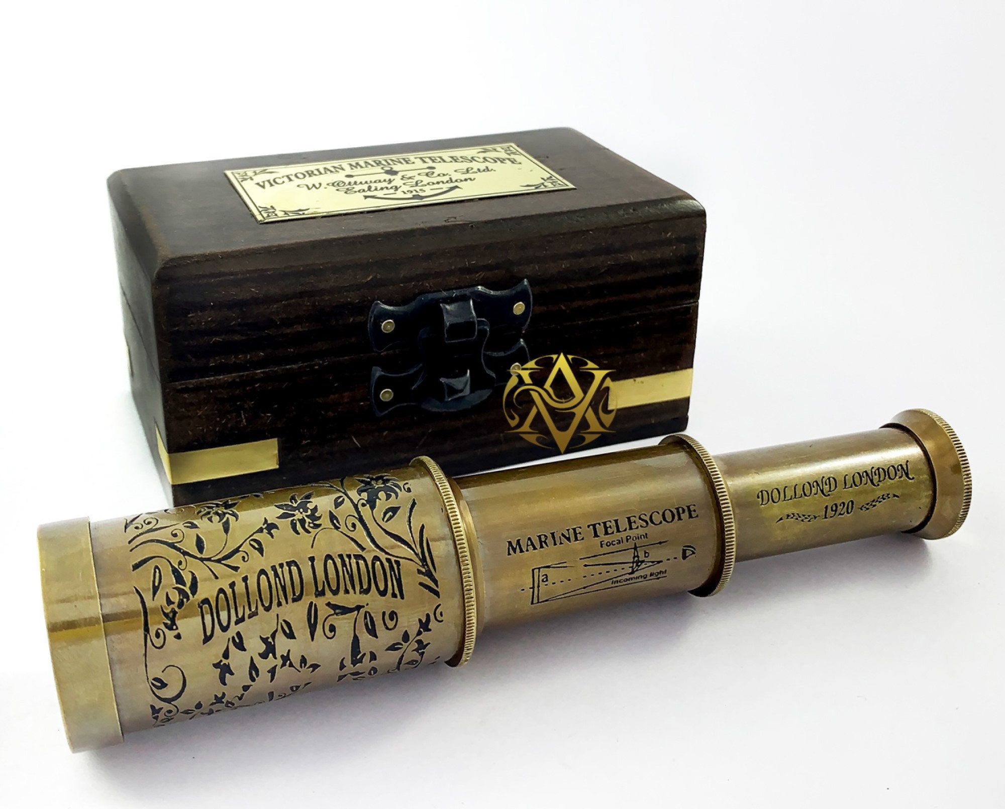 Nautical Marine Sailor Pocket Telescope W Wood Box Fathers Day Gift ...