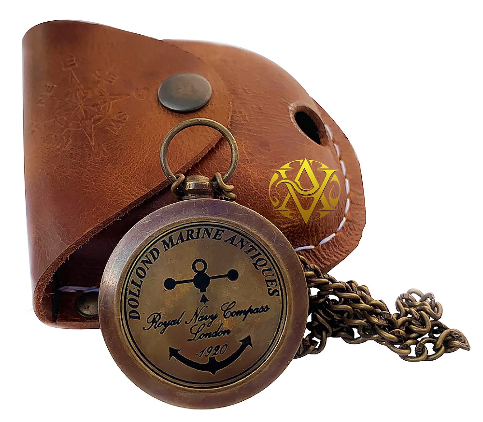 Brass Compass in Leather Case Pocket Chain Compass Watch | Etsy