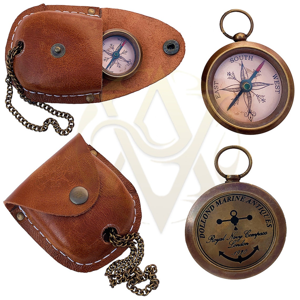 Brass Compass in Leather Case Pocket Chain Compass Watch - Etsy