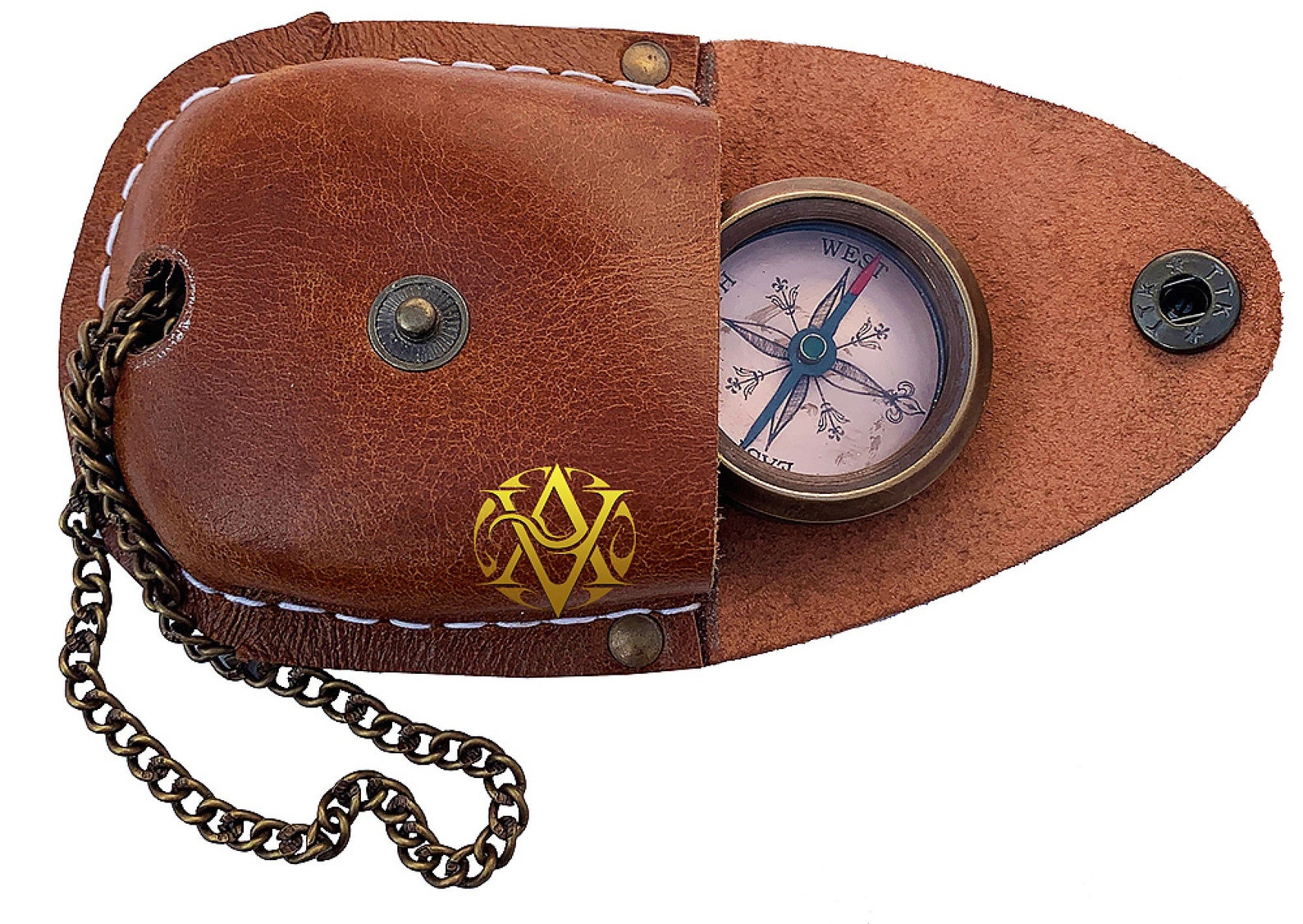 Brass Compass in Leather Case Pocket Chain Compass Watch | Etsy