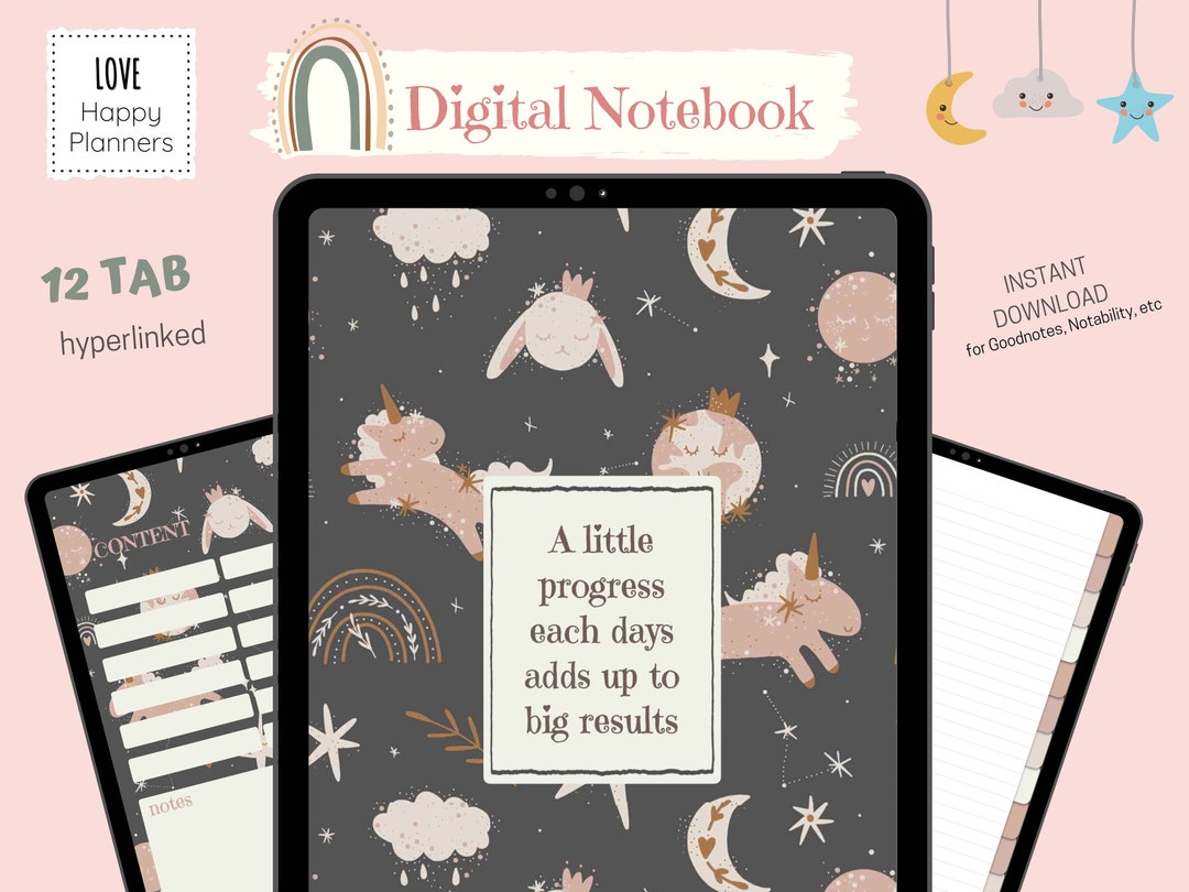 Boho Digital Notebook, 12 Tabs, Digital Journal, Goodnotes, iPad ...