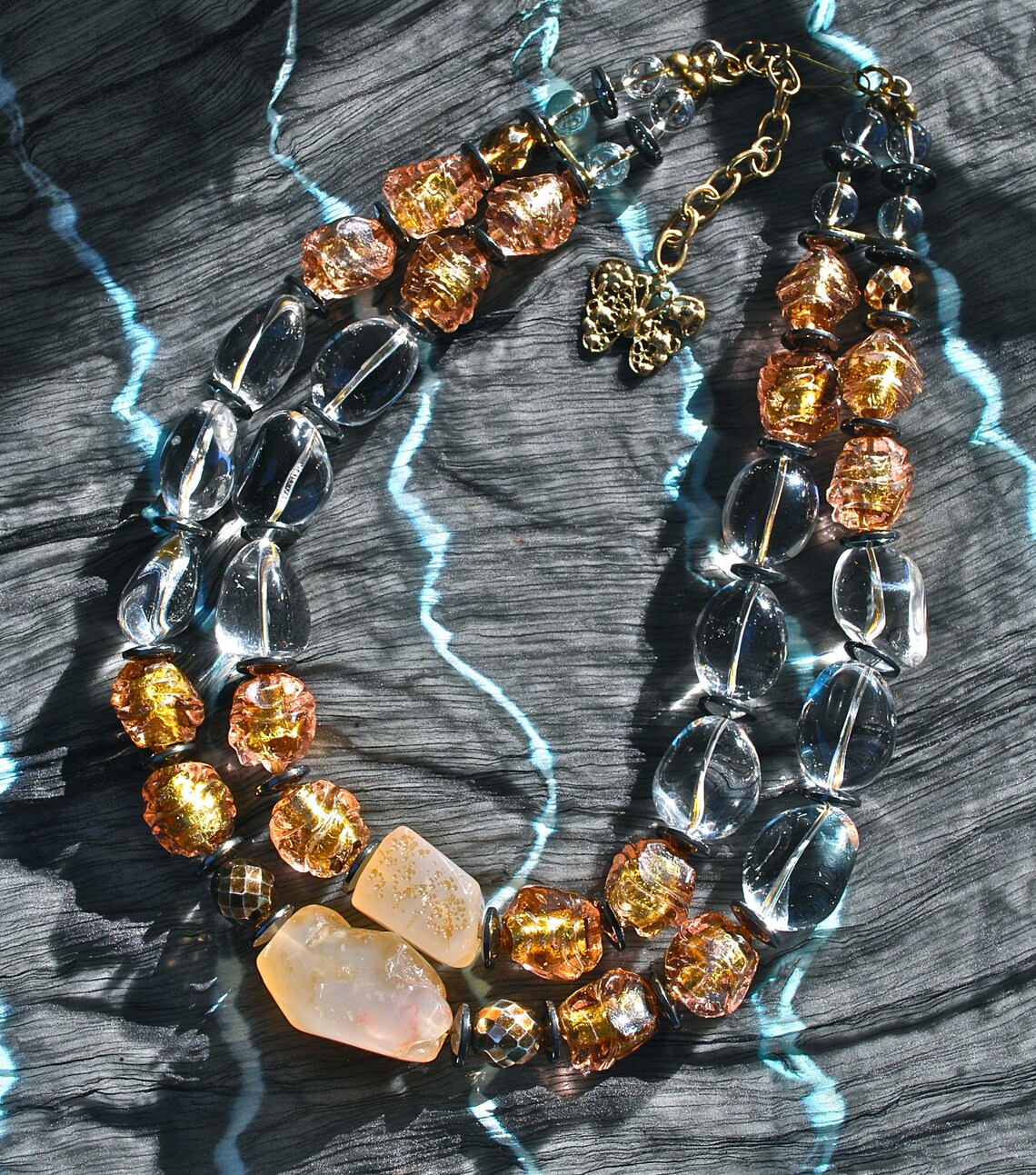 Jumbo Rock Crystal and Murano Glass Beads Plus Honey Agate - Etsy