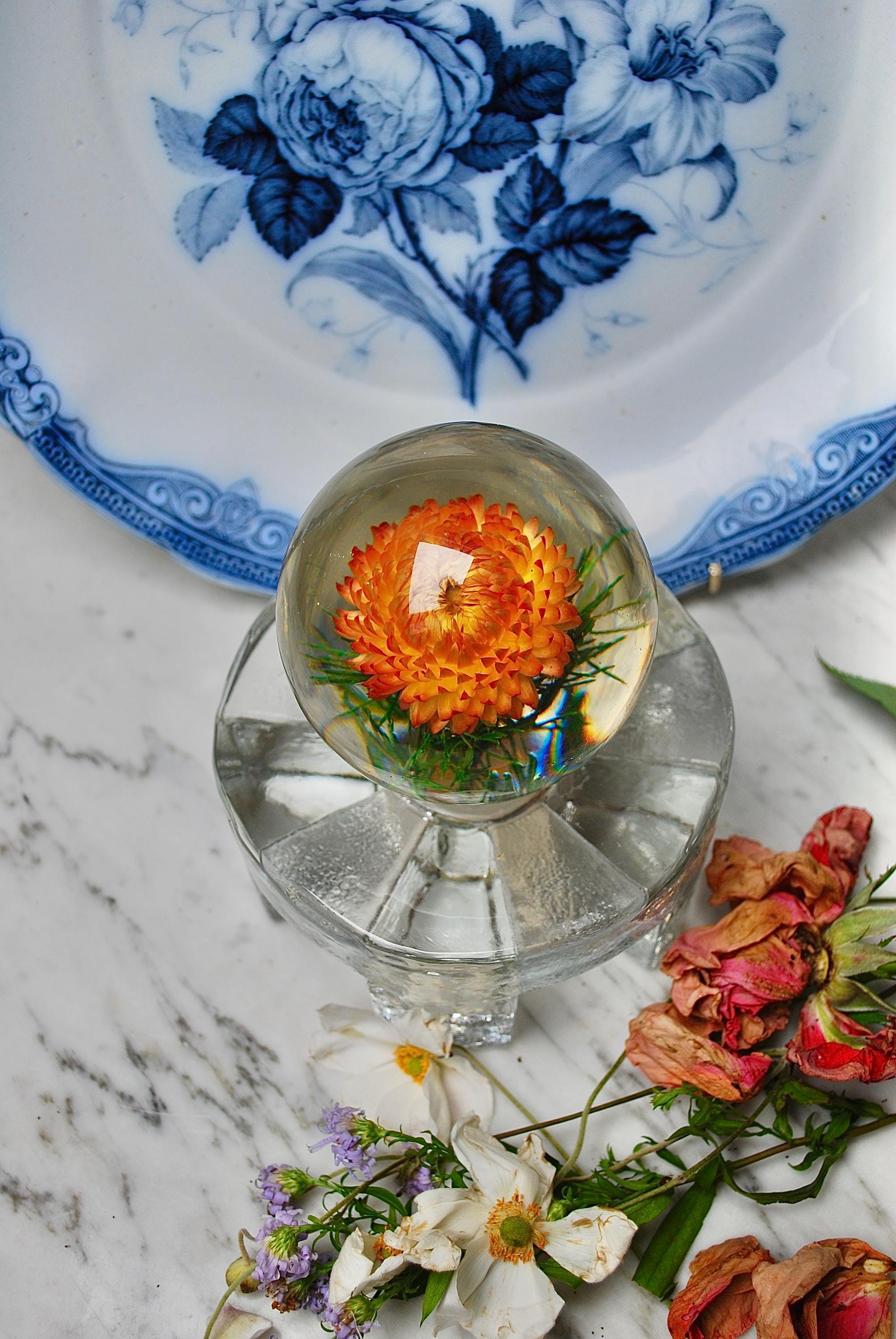 Large Paperweight Made From Quality Resin With Stunning Golden Orchid ...
