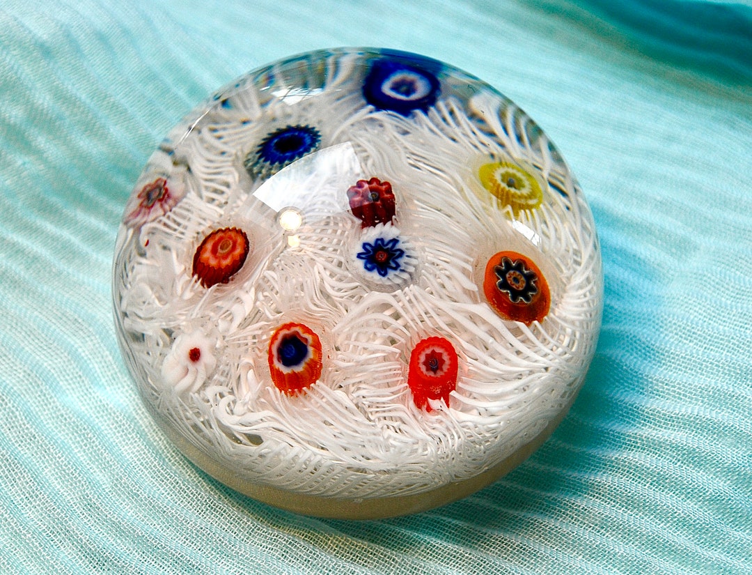 Vintage Hand Blown Large Paperweight With Colourful Spaced Millefiori ...