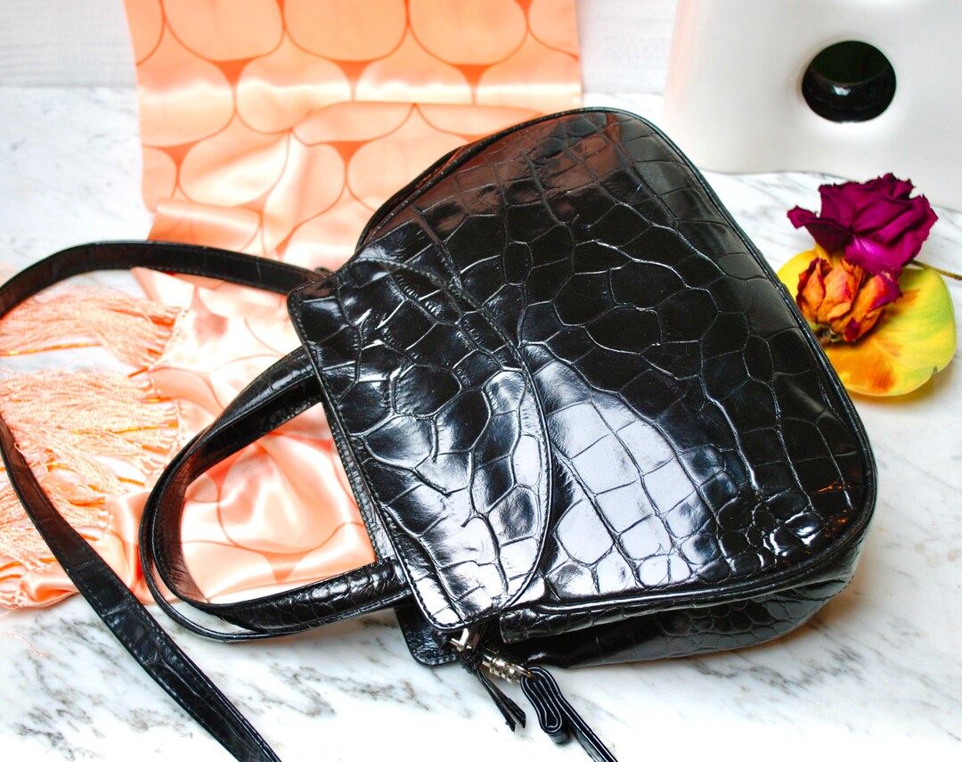 Elegant Designer Handbag by Jaeger Made From Black Italian Leather ...