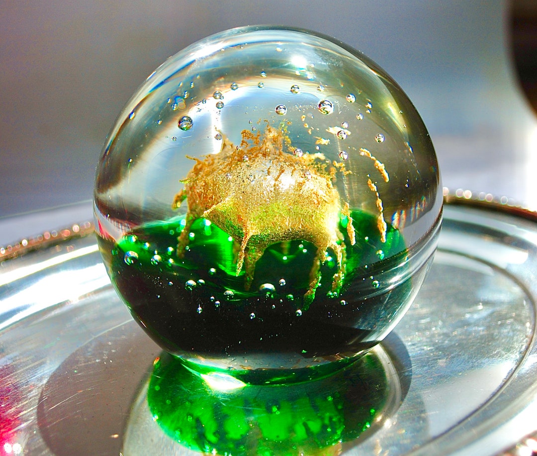Vintage Caithness Glass Paperweight With Extraordinary Golden Sea ...