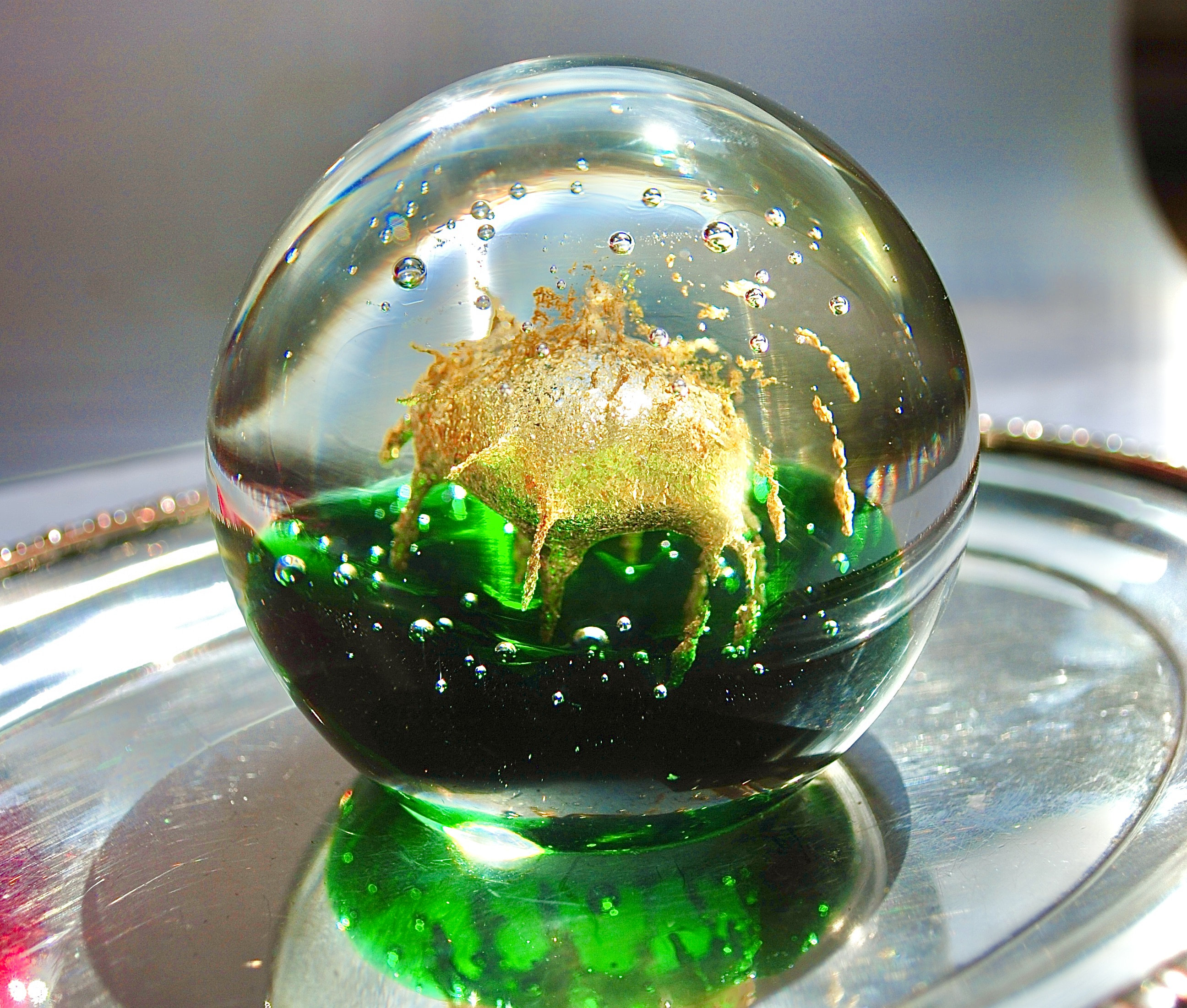 Vintage Caithness Glass Paperweight With Extraordinary Golden Sea ...