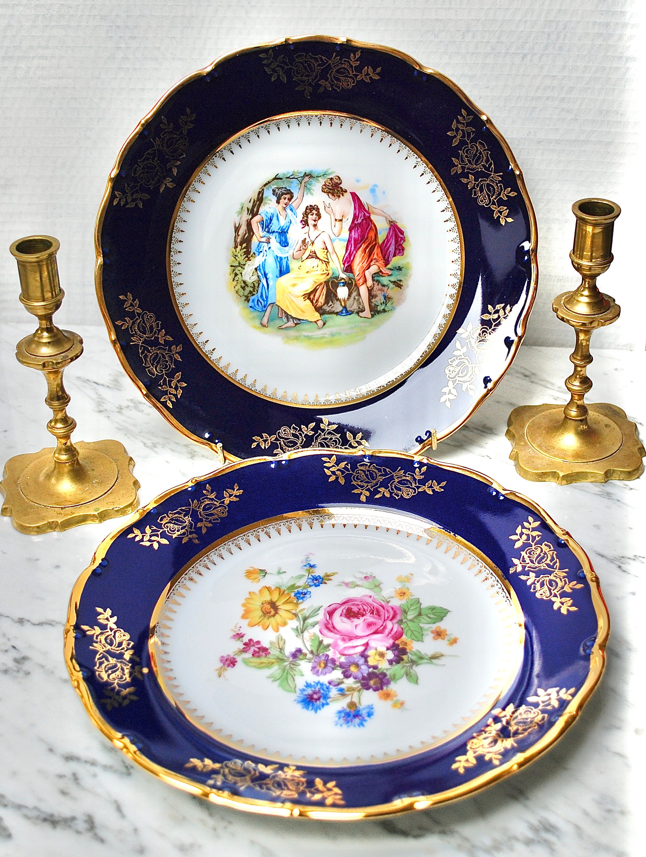 Vintage Bohemian Porcelain Display Plates: Hand-painted Nymphs and ...