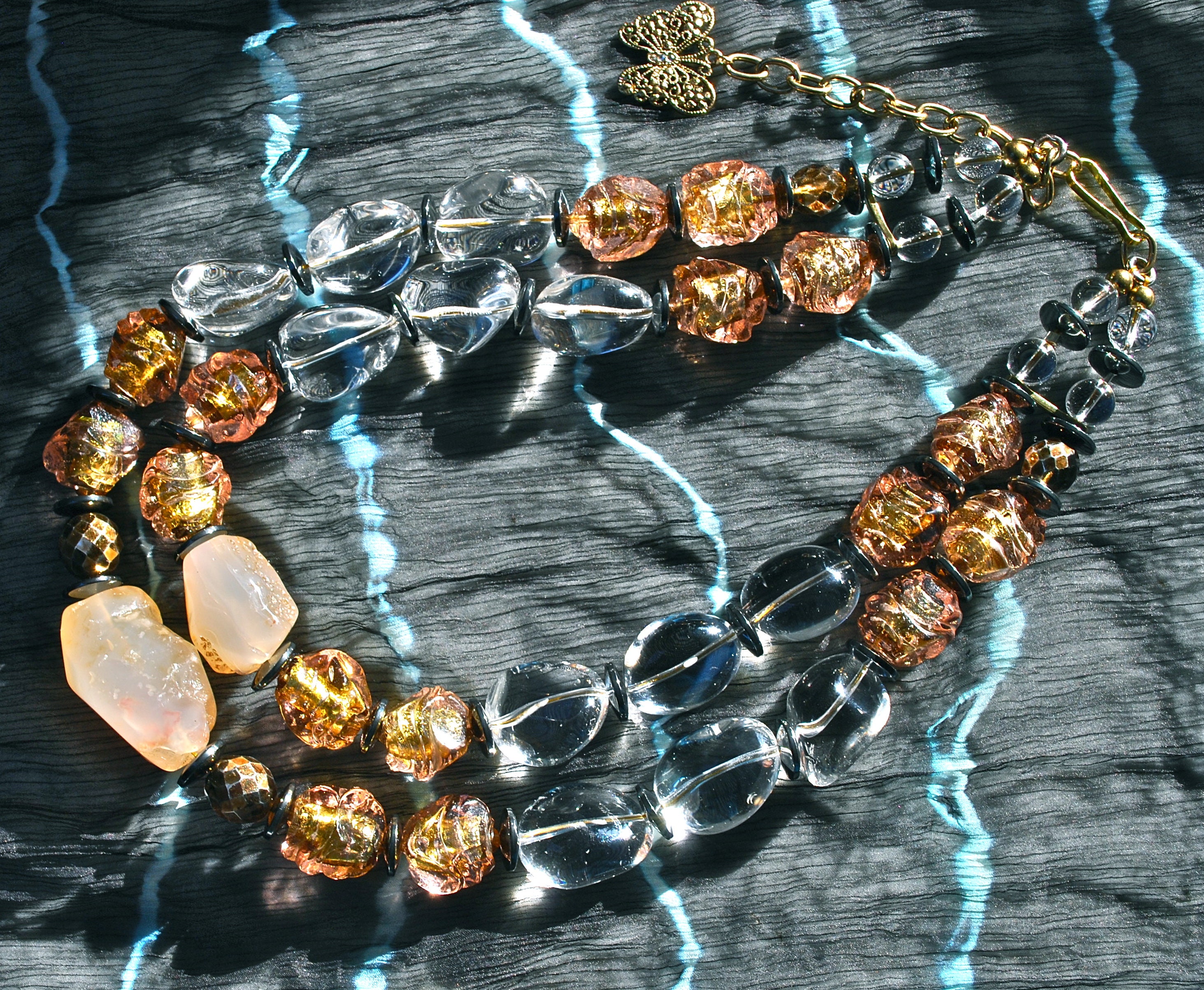 Jumbo Rock Crystal and Murano Glass Beads Plus Honey Agate - Etsy