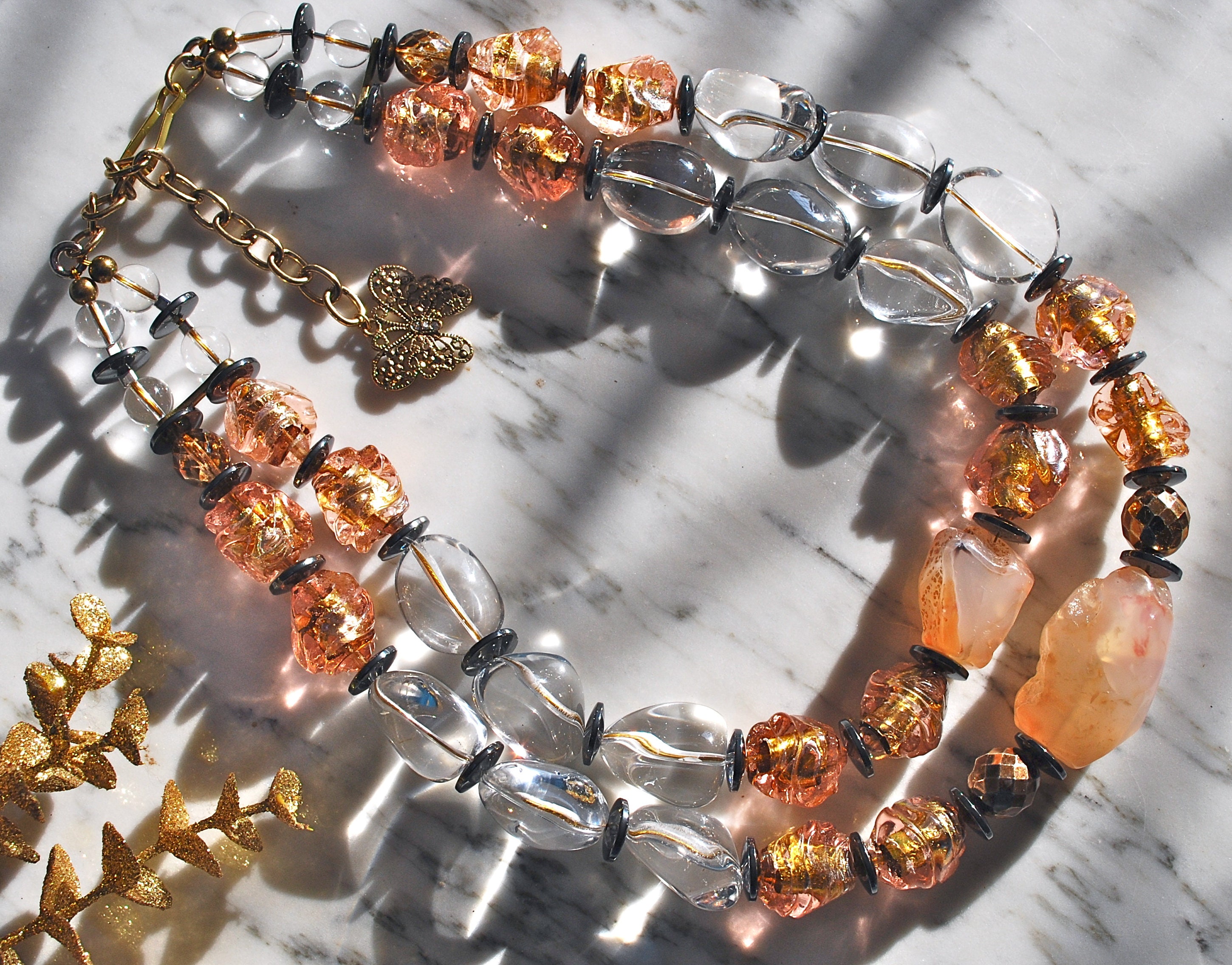 Jumbo Rock Crystal and Murano Glass Beads Plus Honey Agate - Etsy