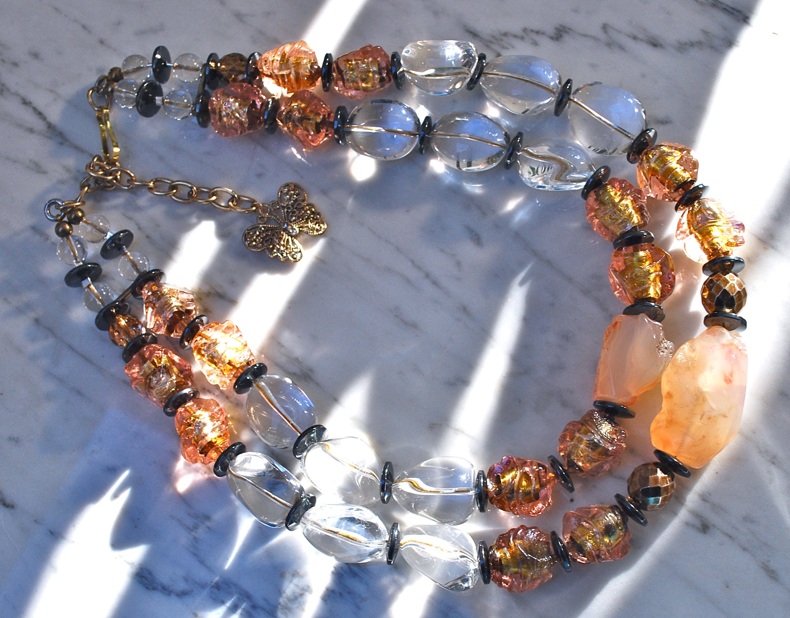 Jumbo Rock Crystal and Murano Glass Beads Plus Honey Agate - Etsy
