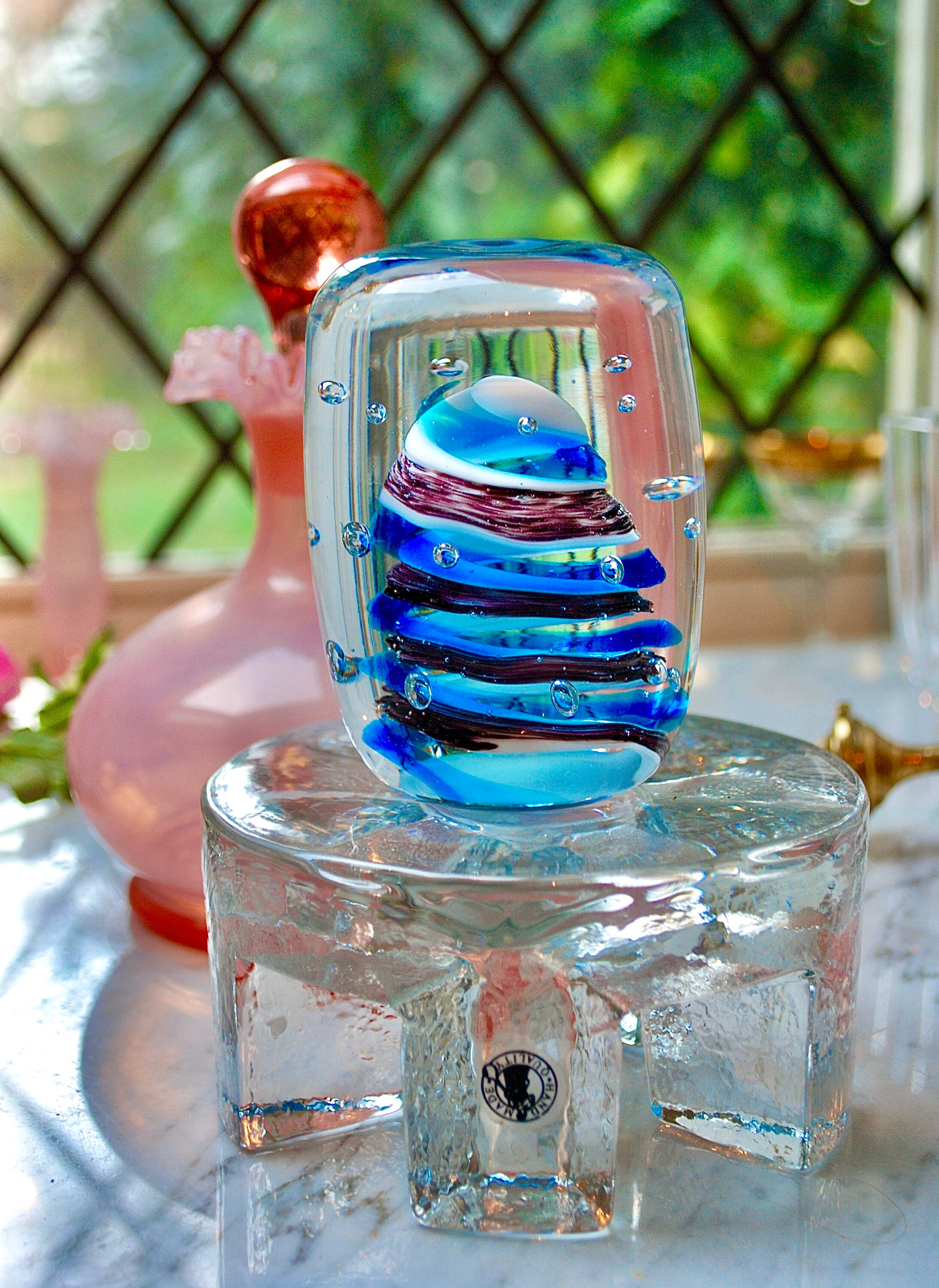 Extra Large Art Glass Paperweight With Mysterious Swirl Inside in Blue ...