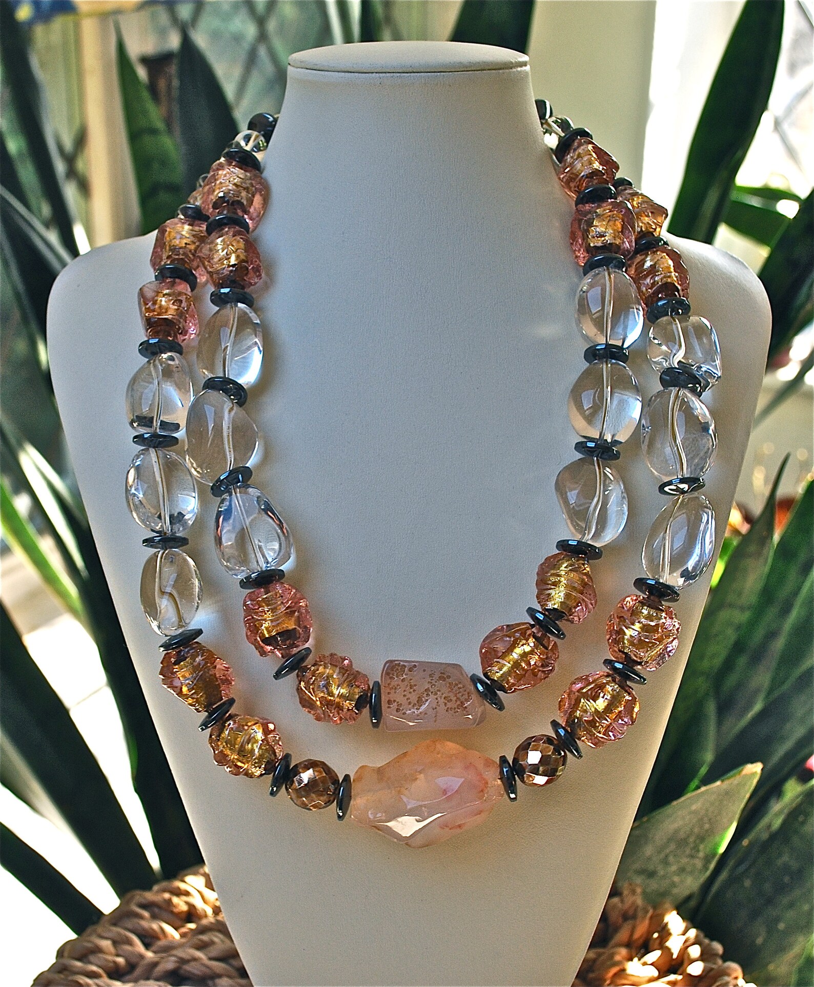 Jumbo Rock Crystal and Murano Glass Beads Plus Honey Agate - Etsy