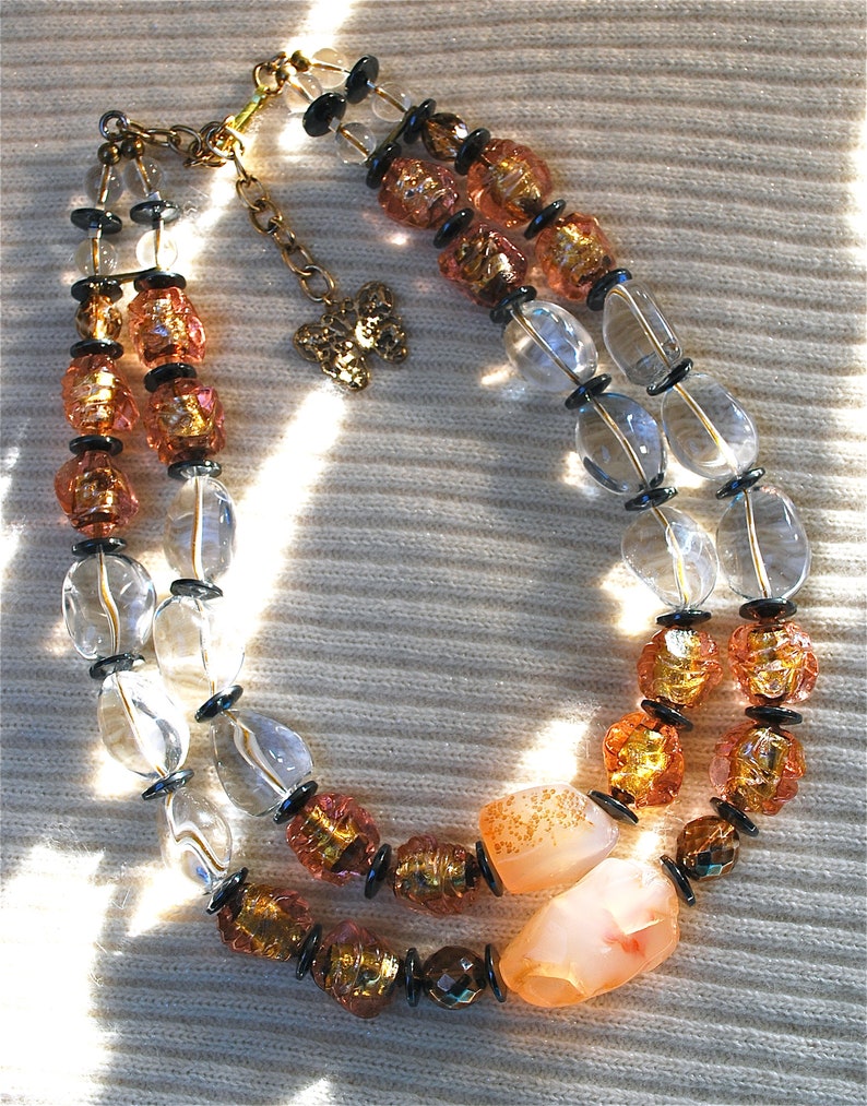 Jumbo Rock Crystal and Murano Glass Beads Plus Honey Agate - Etsy