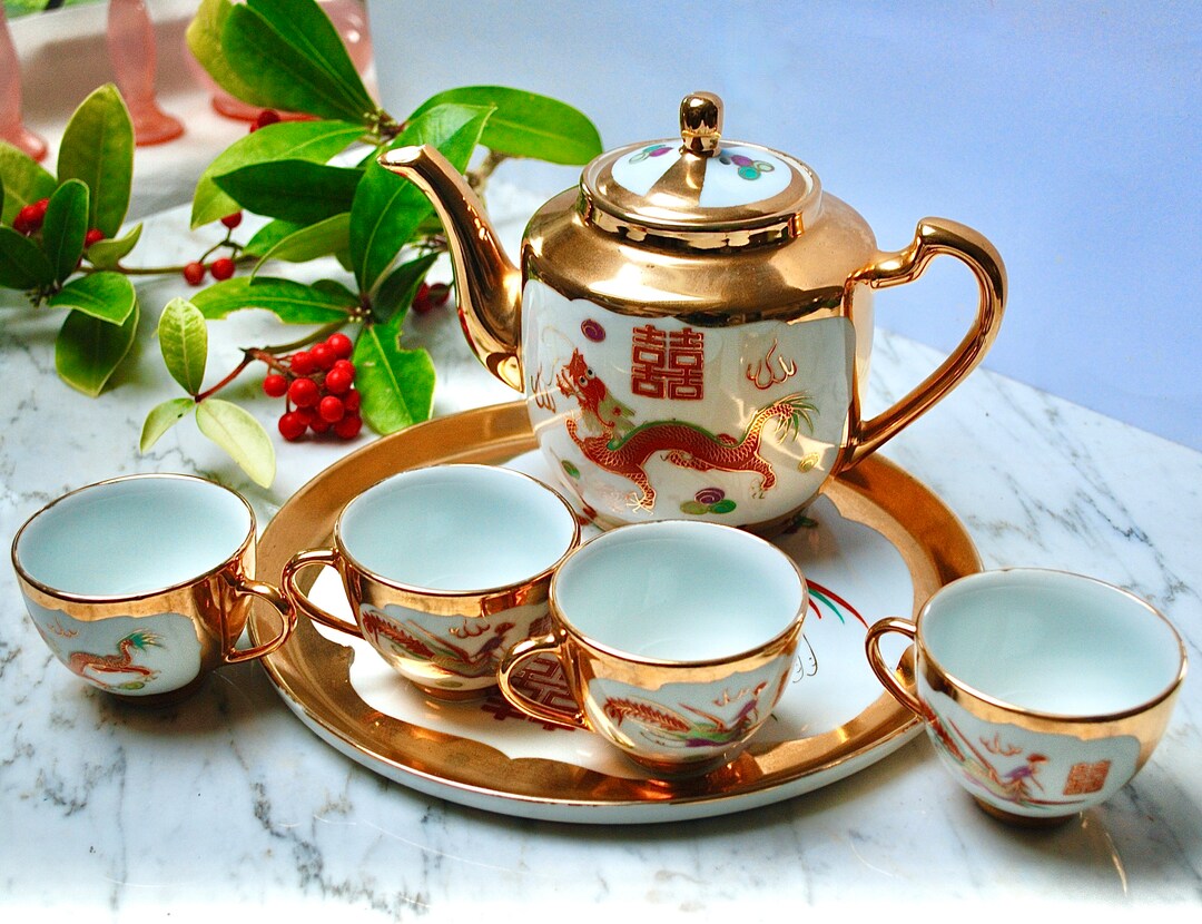 Vintage Chinese Porcelain Tea Set With a Teapot and Tray Hand - Etsy