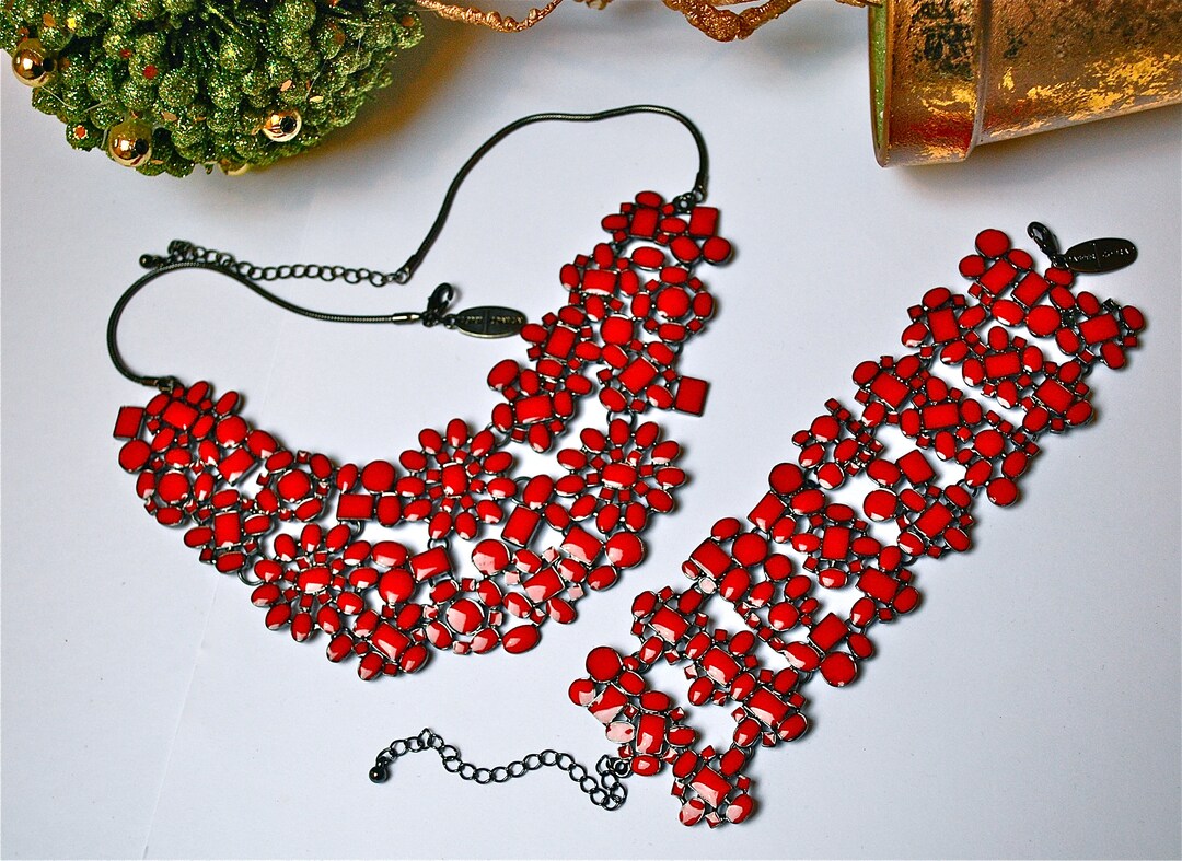 Statement Necklace by Designer Jasper Conran and Bracelet in Red Enamel ...