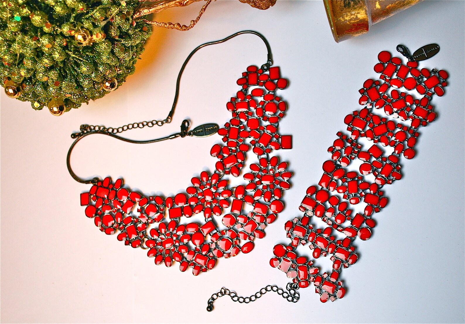 Statement Necklace by Designer Jasper Conran and Bracelet in Red Enamel ...