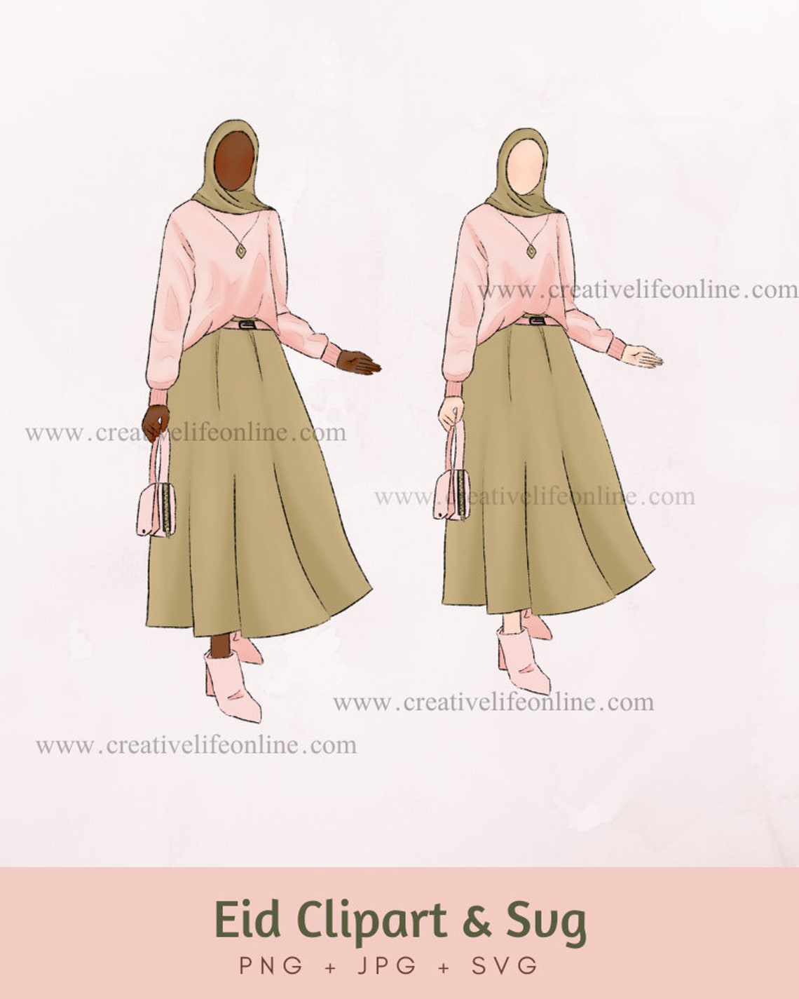 Eid Clipart Set Islamic Clipart Set Eid Svg Hijabi Girl Clipart Eid ...
