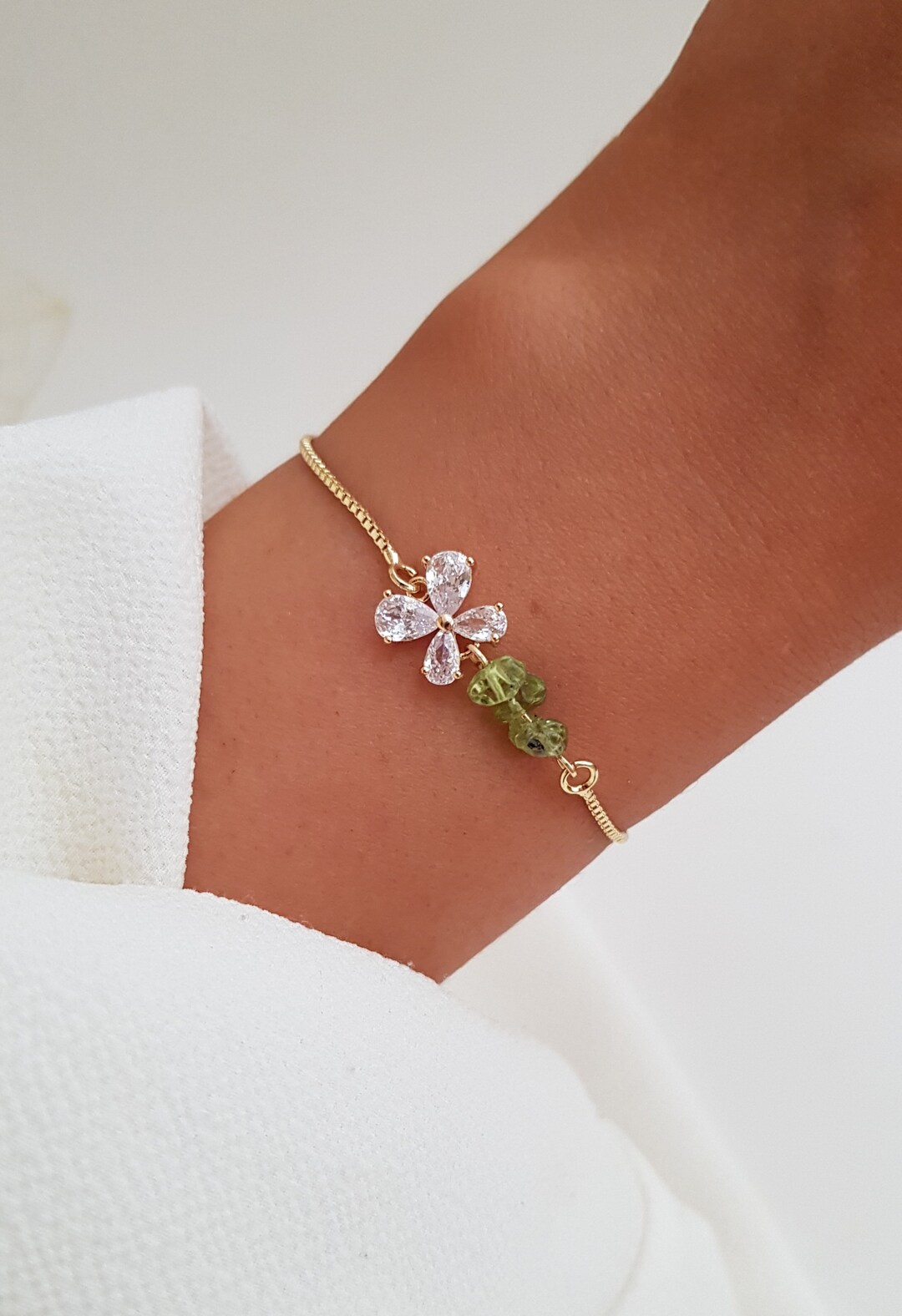 Raw Peridot Bracelet, August Birthstone Jewelry, Peridot Crystal ...
