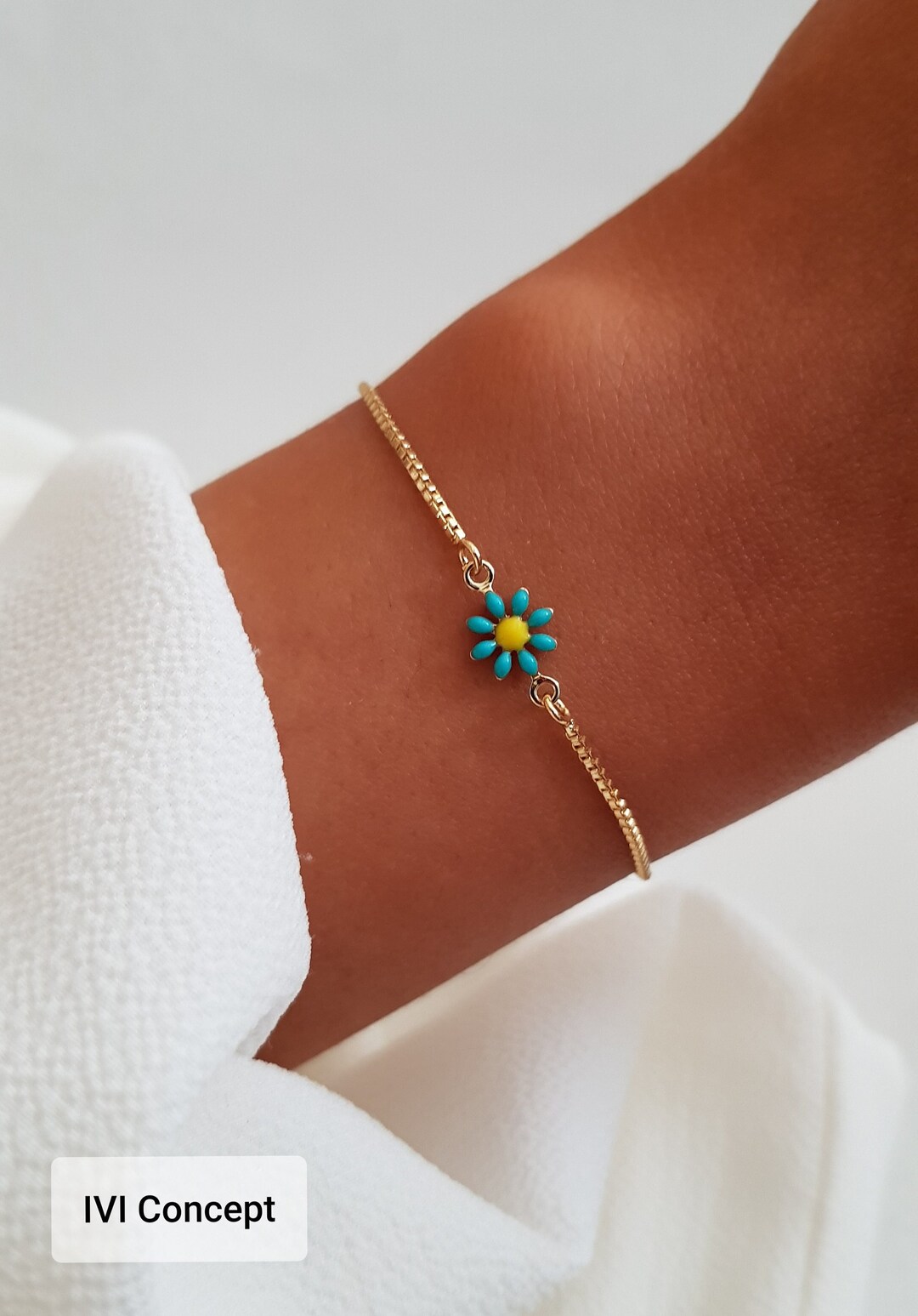 Blue Enamel Flower Bracelet, Floral Bracelet, Flower Jewelry for Women ...