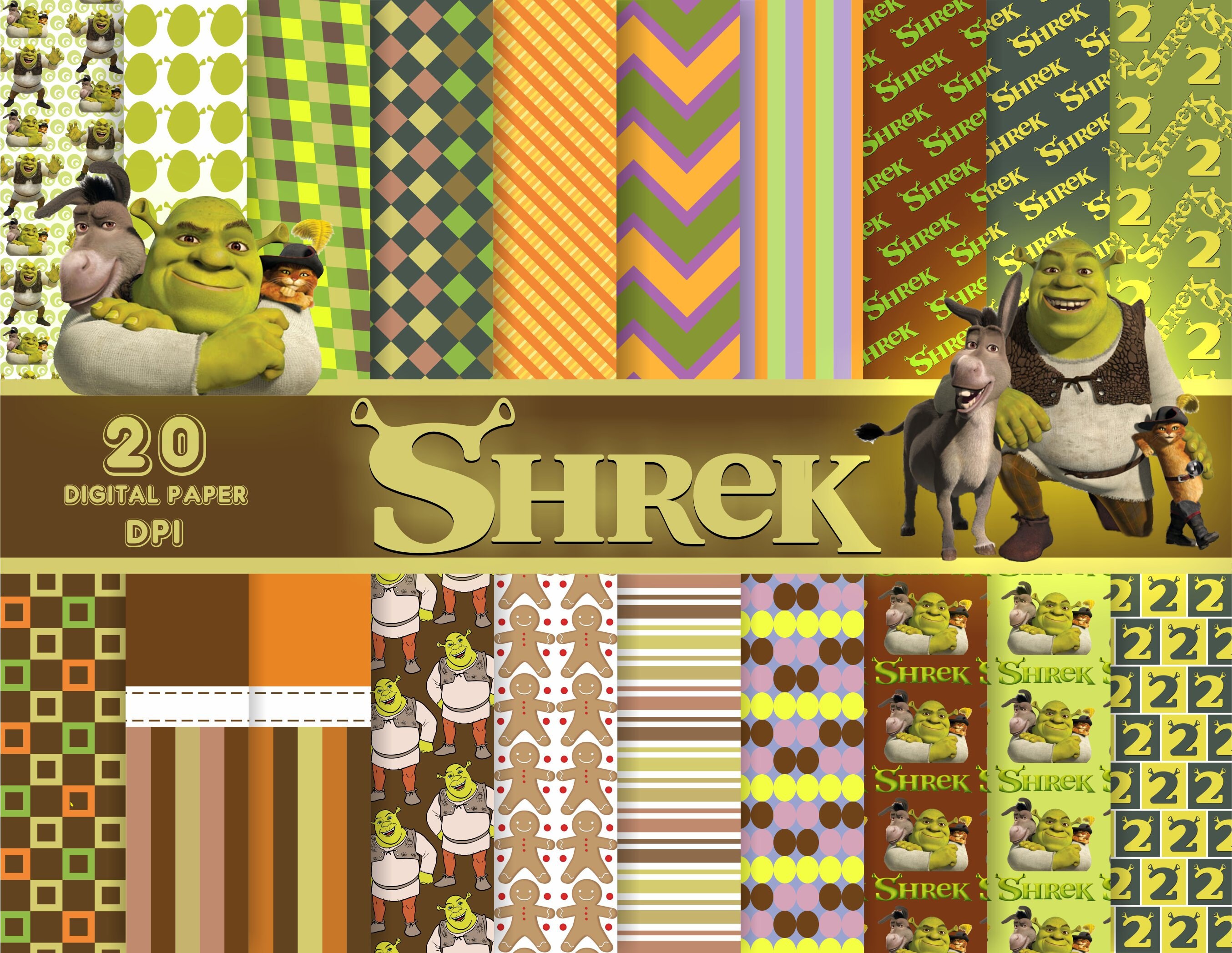 Papel digital inspirado en Shrek. Paquete Shrek. Papel de | Etsy