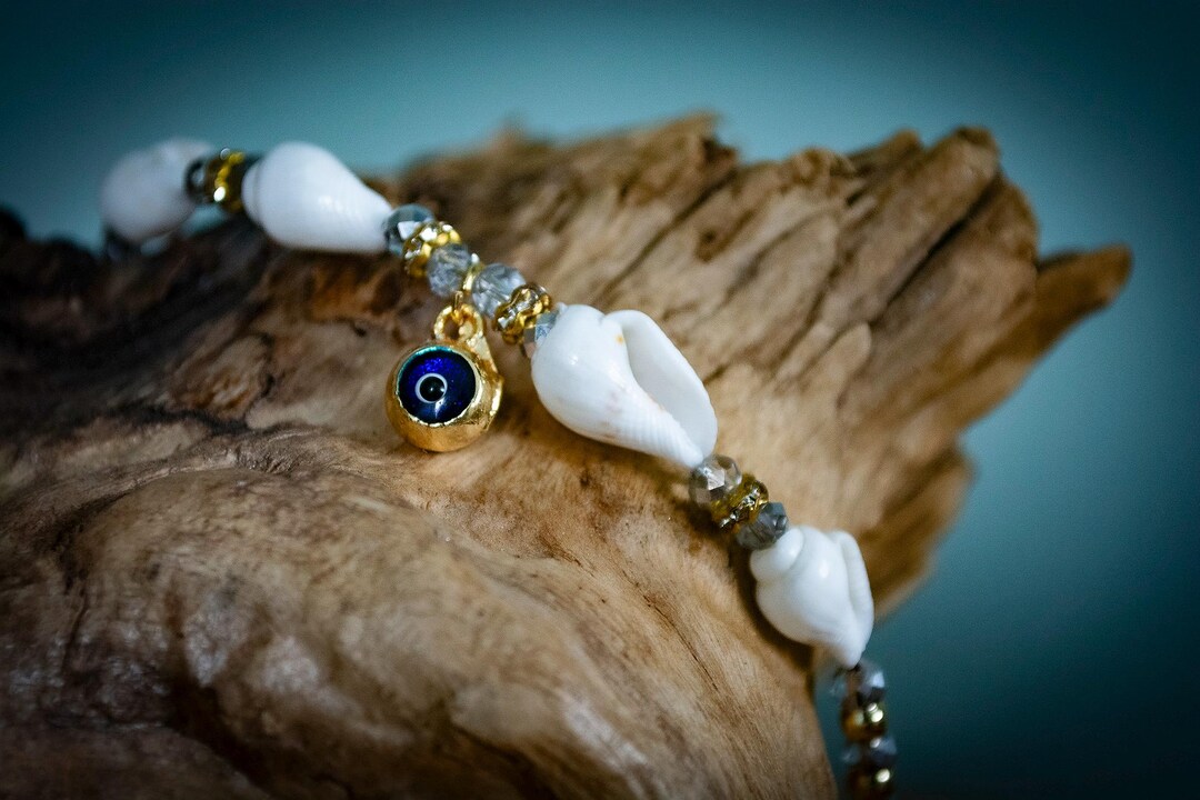 Turkish Shell and Dangle Evil Eye Adjustable Bracelet - Etsy